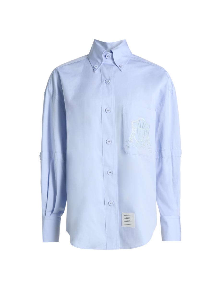 Thom Browne Supersized Embroidered Crest Button-Down Shirt | Saks Fifth ...