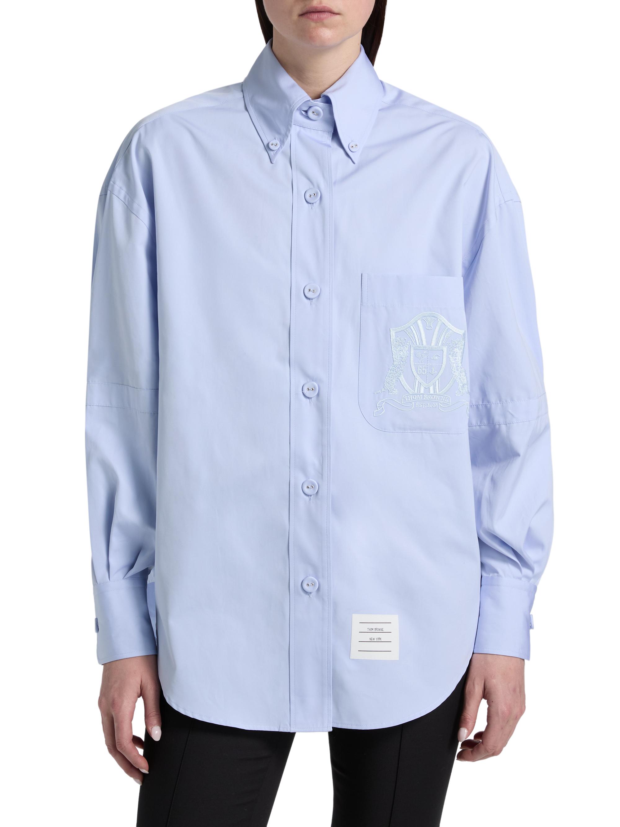 Thom Browne Supersized Embroidered Crest Button-Down Shirt | Saks Fifth ...
