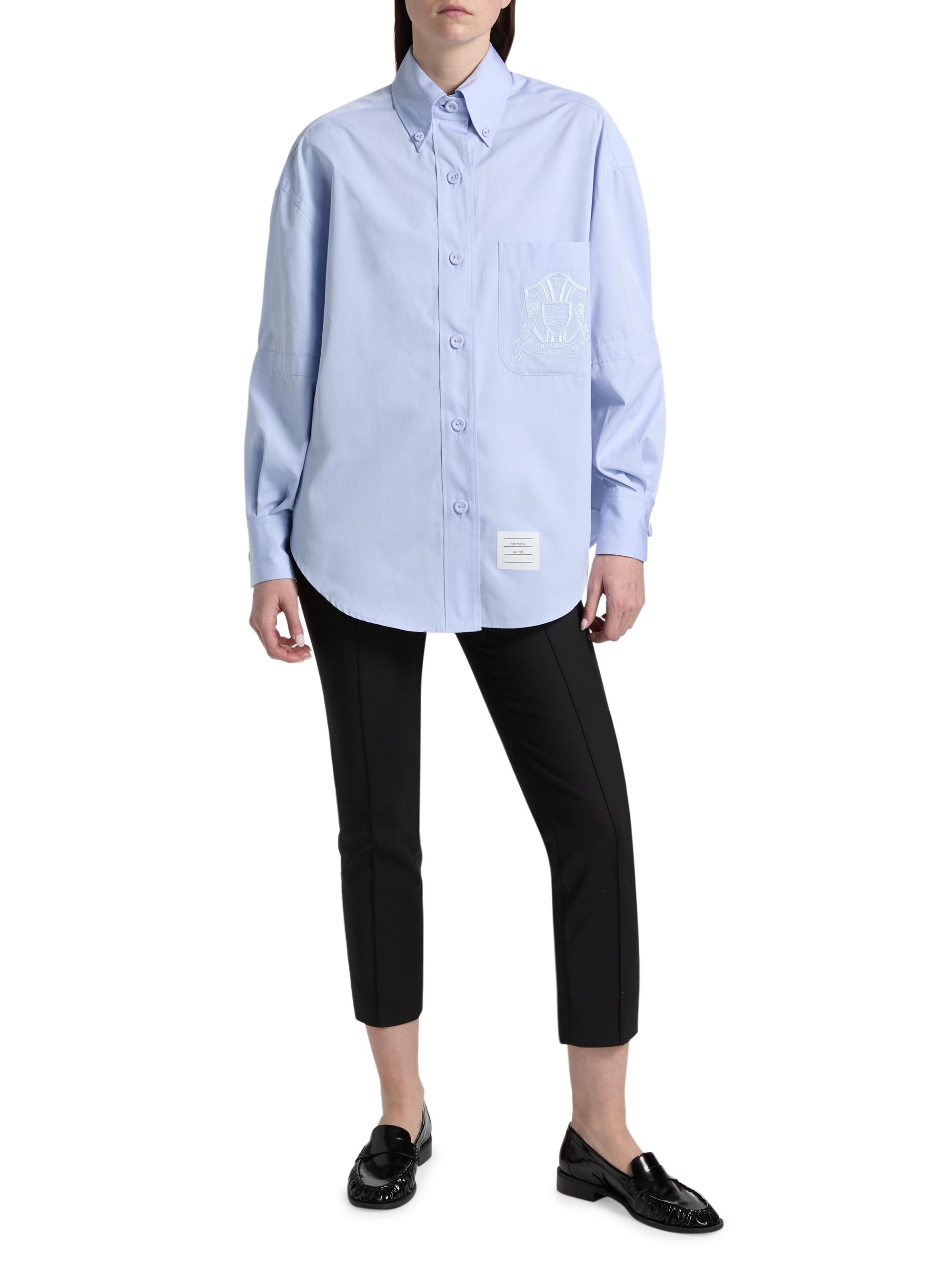 Thom Browne Supersized Embroidered Crest Button-Down Shirt | Saks Fifth ...