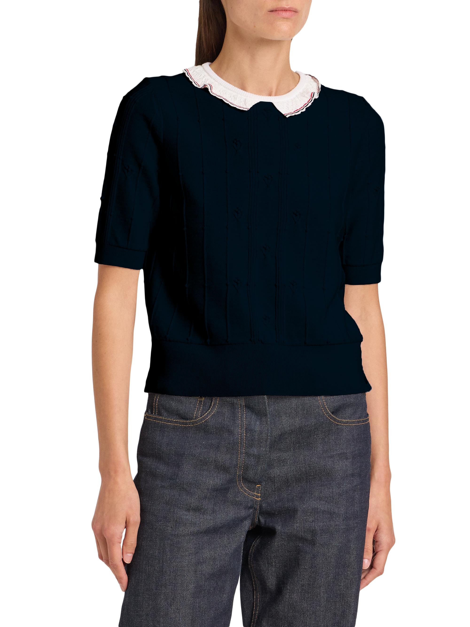 Thom Browne Bobble-Stitch Lace-Trim Wool-Blend Short-Sleeve Sweater ...