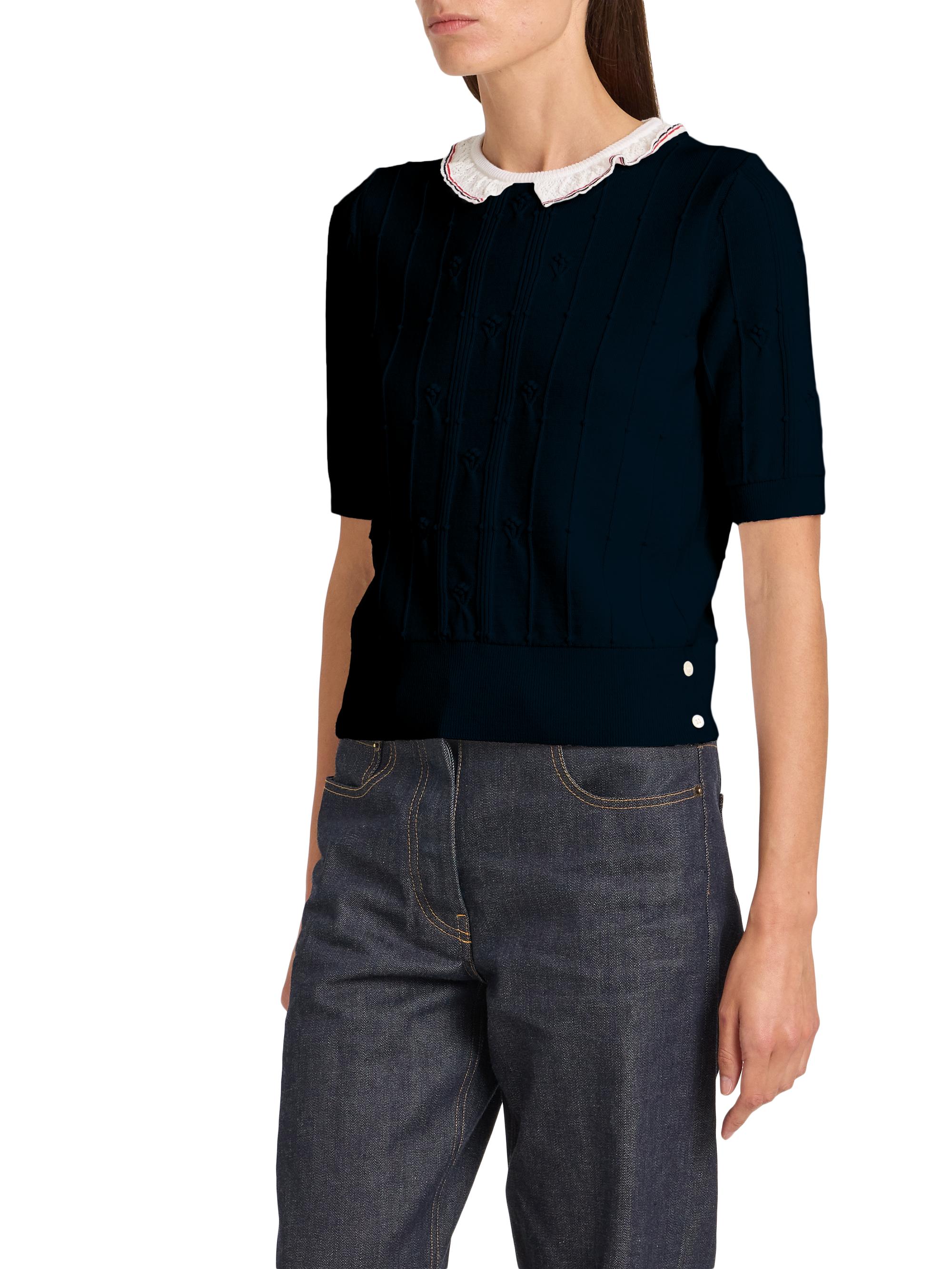 Thom Browne Bobble-Stitch Lace-Trim Wool-Blend Short-Sleeve Sweater ...