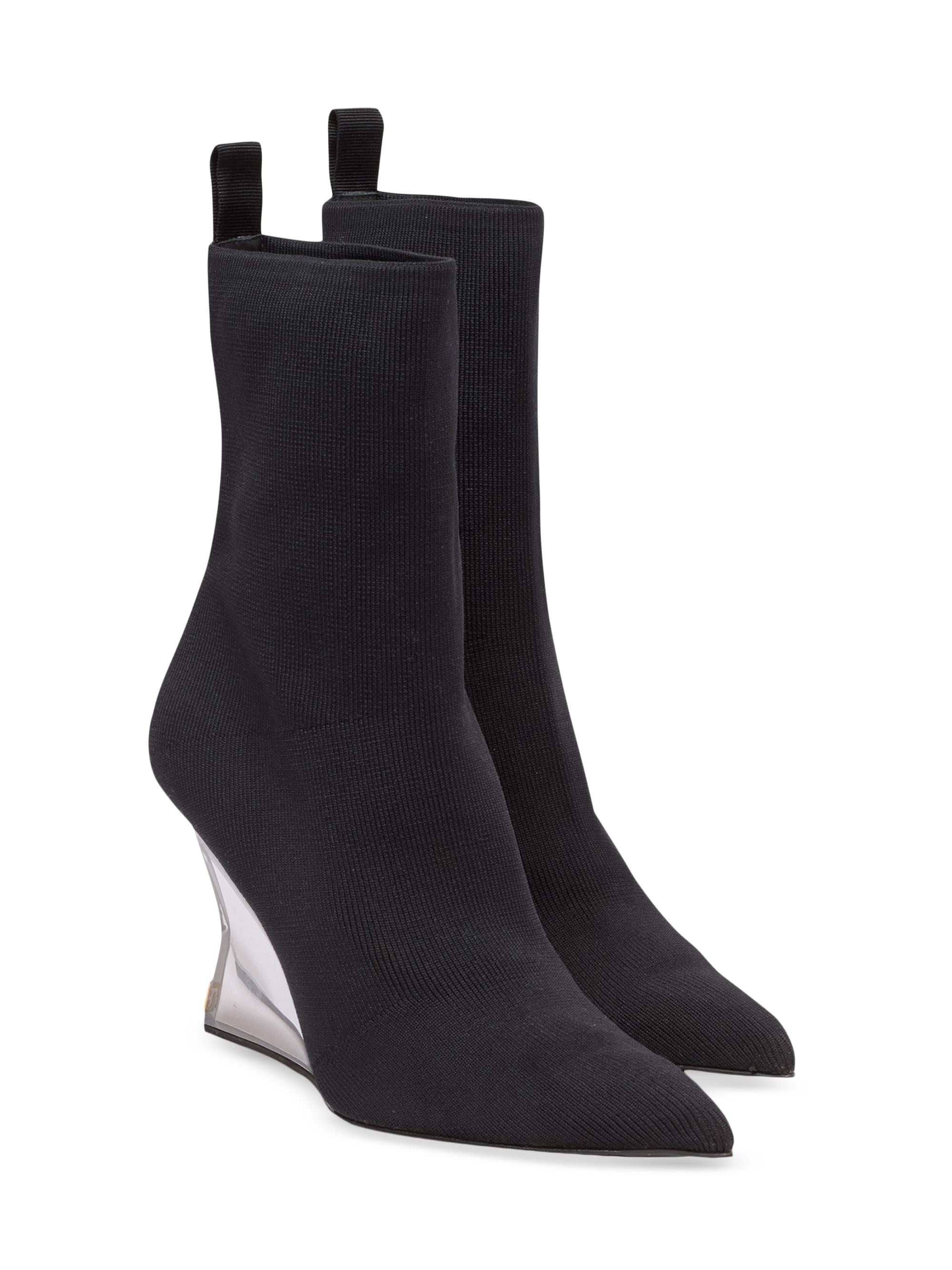 Balmain 95MM Knit Ankle Wedge-Boots | Saks Fifth Avenue