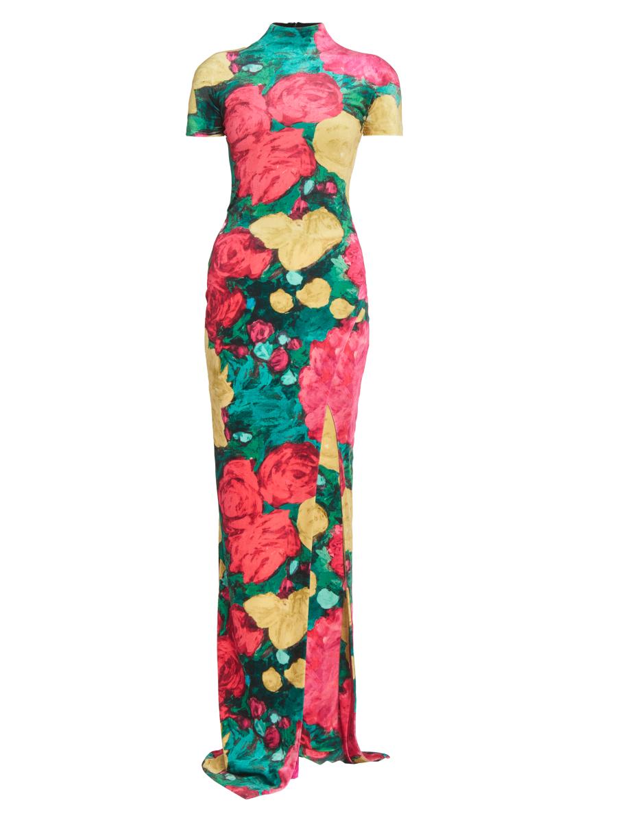 Balmain Rose-Print Velvet Gown | Saks Fifth Avenue