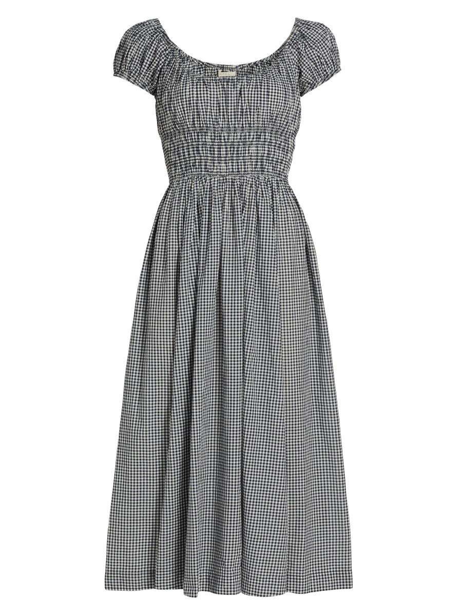 DÔEN Quinley Gingham Cotton Scoopneck Midi-Dress | Saks Fifth Avenue