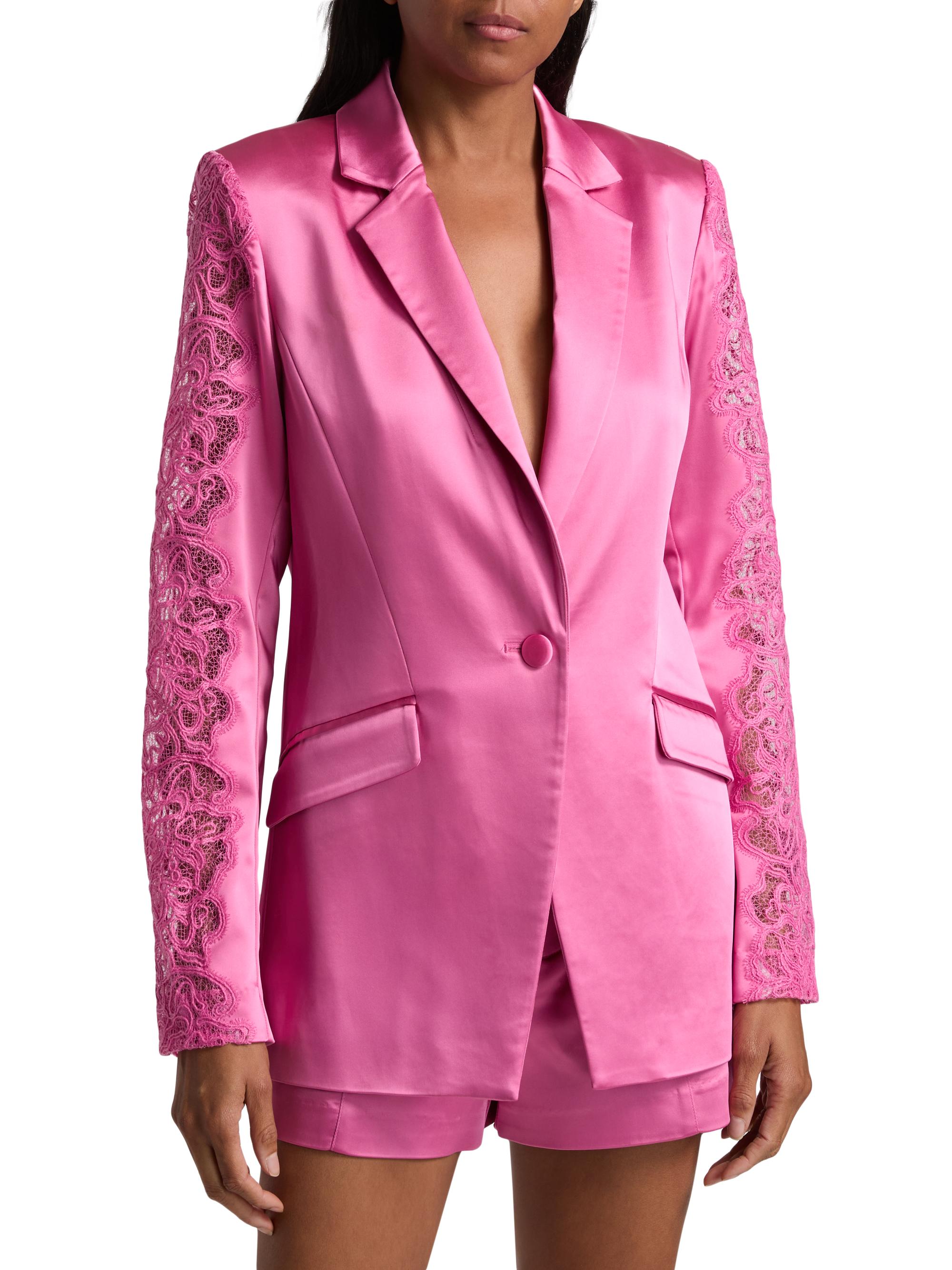 Ramy Brook Foxi Sheer Lace-Embellished Satin Blazer | Saks Fifth Avenue