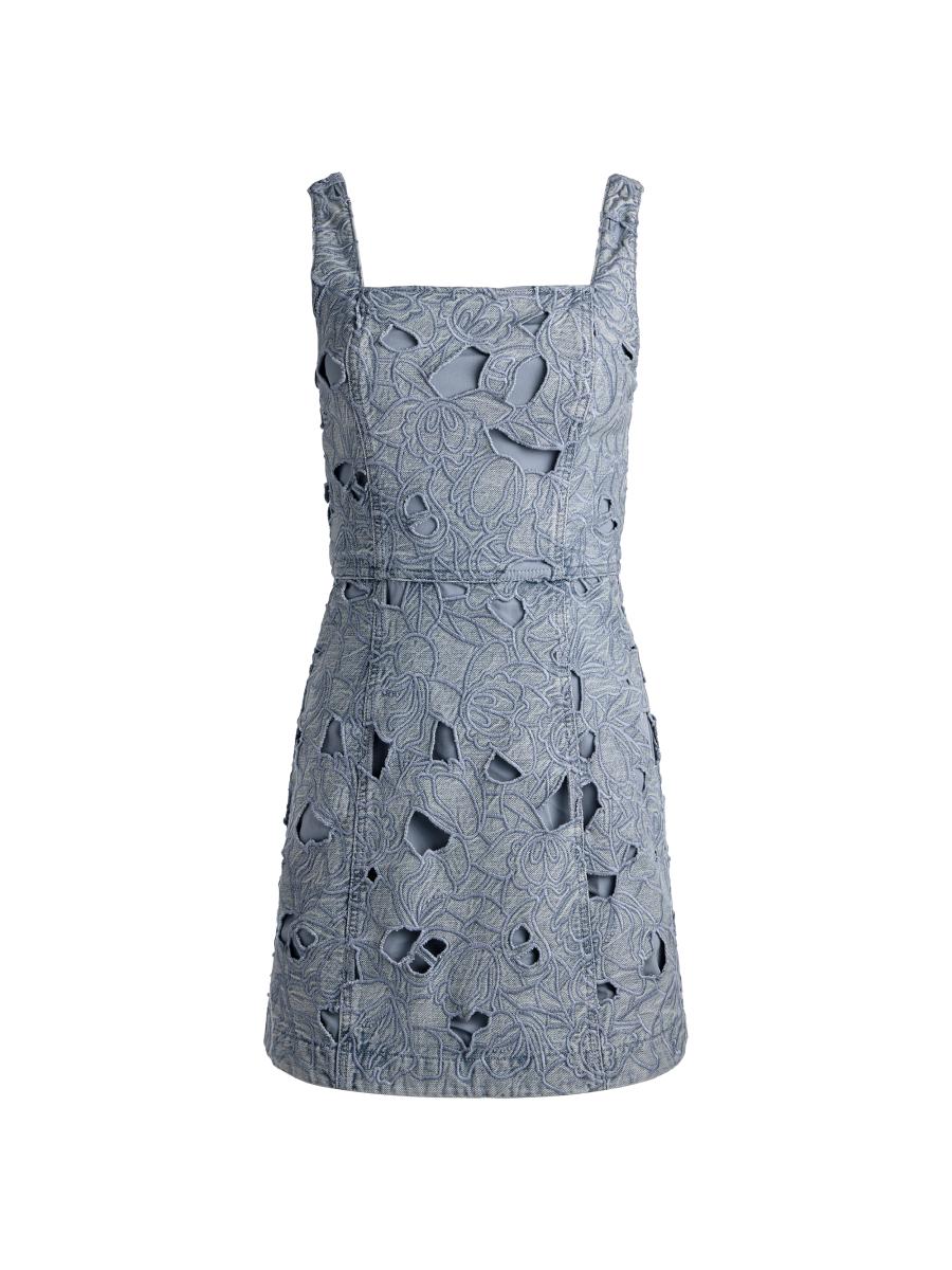 Alice + Olivia Maryann Embroidered Eyelet Denim Minidress | Saks Fifth ...