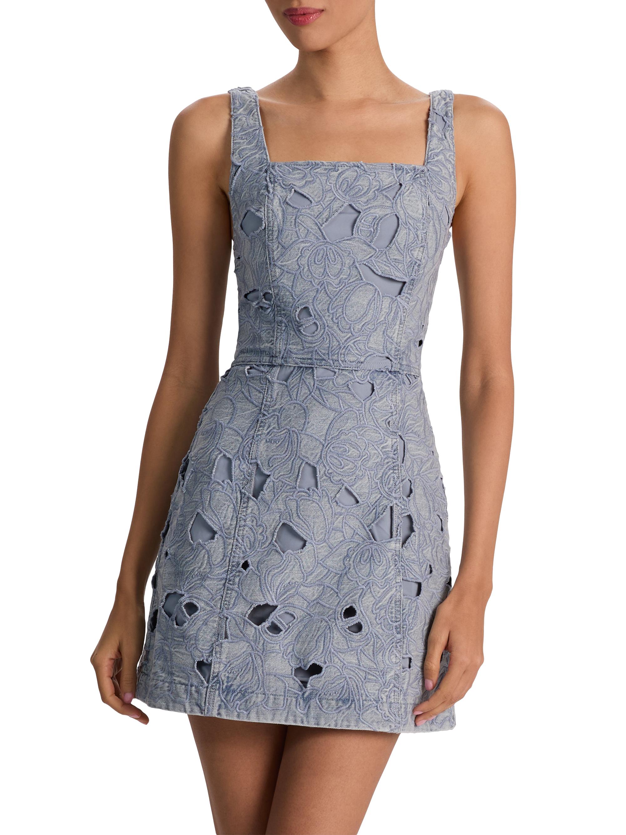 Alice + Olivia Maryann Embroidered Eyelet Denim Minidress | Saks Fifth ...