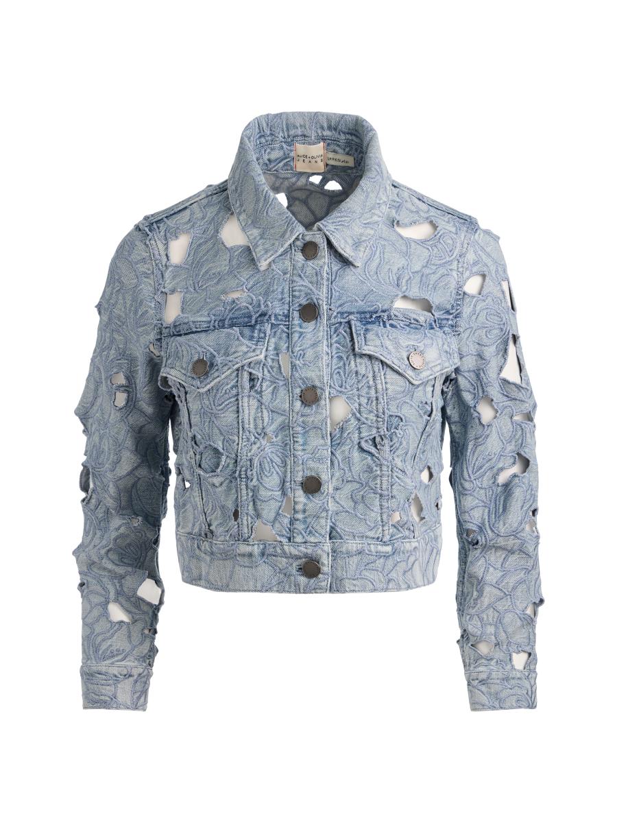 ALICE + OLIVIA Chloe Embroidered Eyelet Denim Jacket | Saks Fifth Avenue