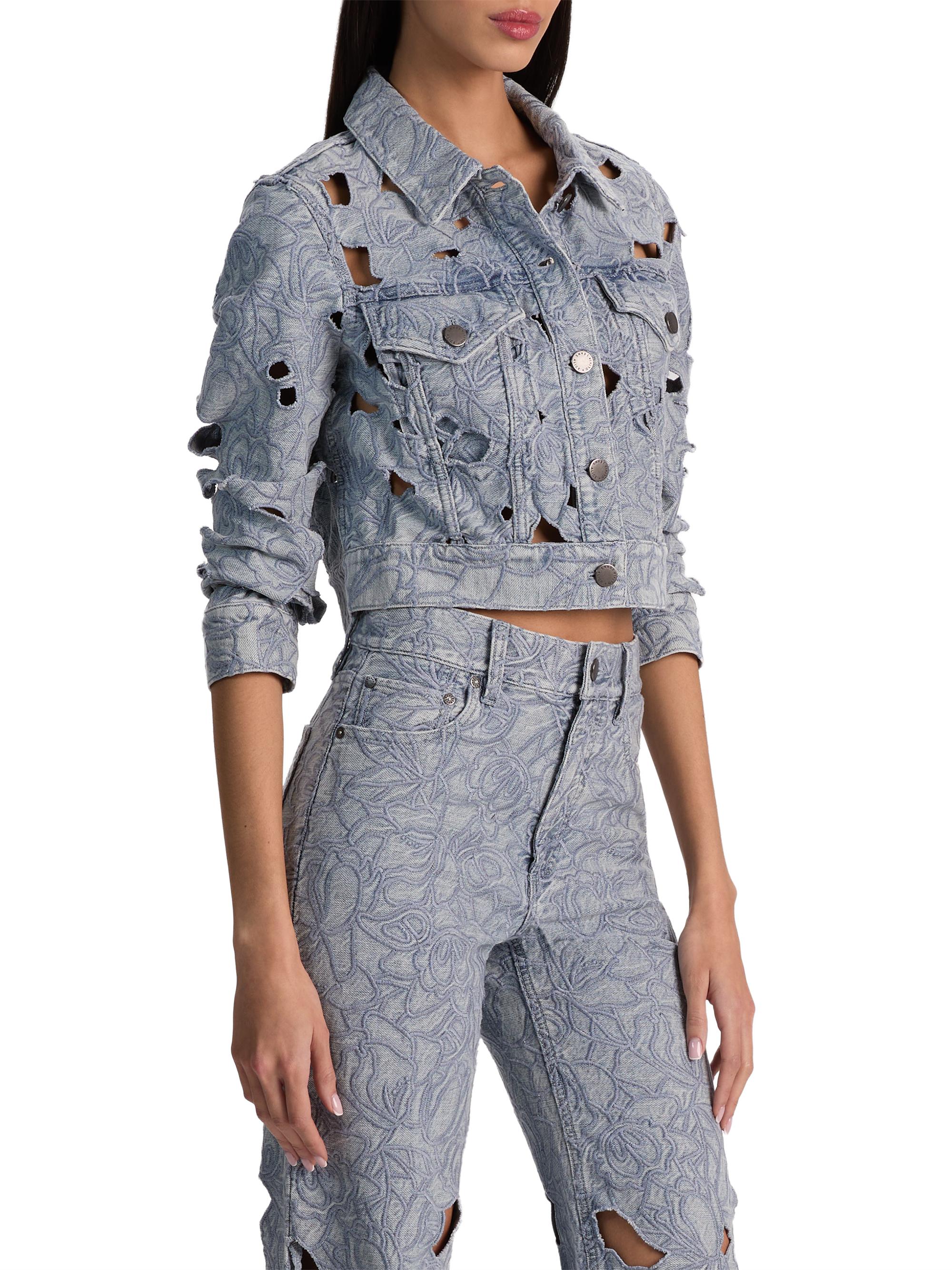 ALICE + OLIVIA Chloe Embroidered Eyelet Denim Jacket | Saks Fifth Avenue