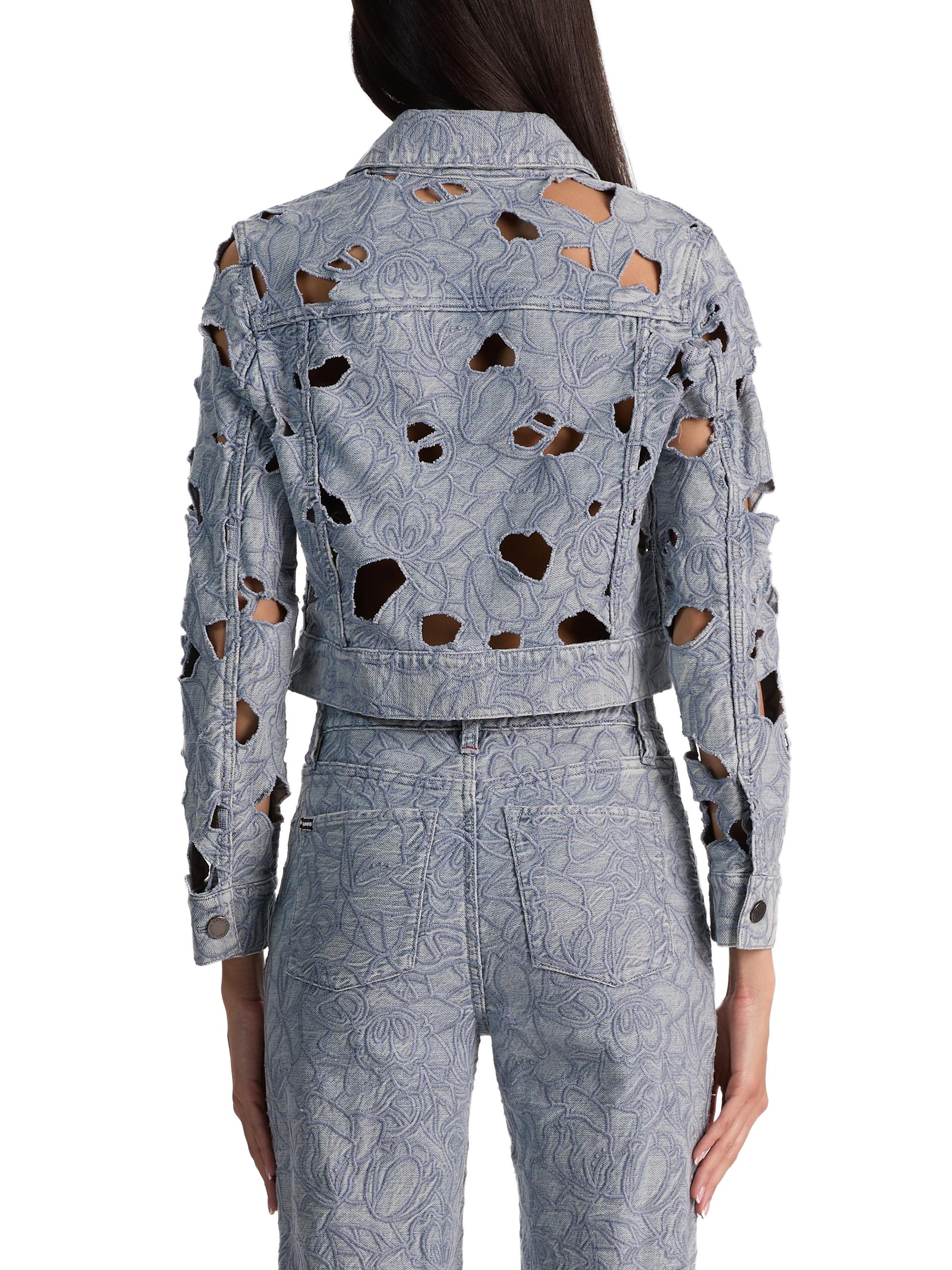 ALICE + OLIVIA Chloe Embroidered Eyelet Denim Jacket | Saks Fifth Avenue