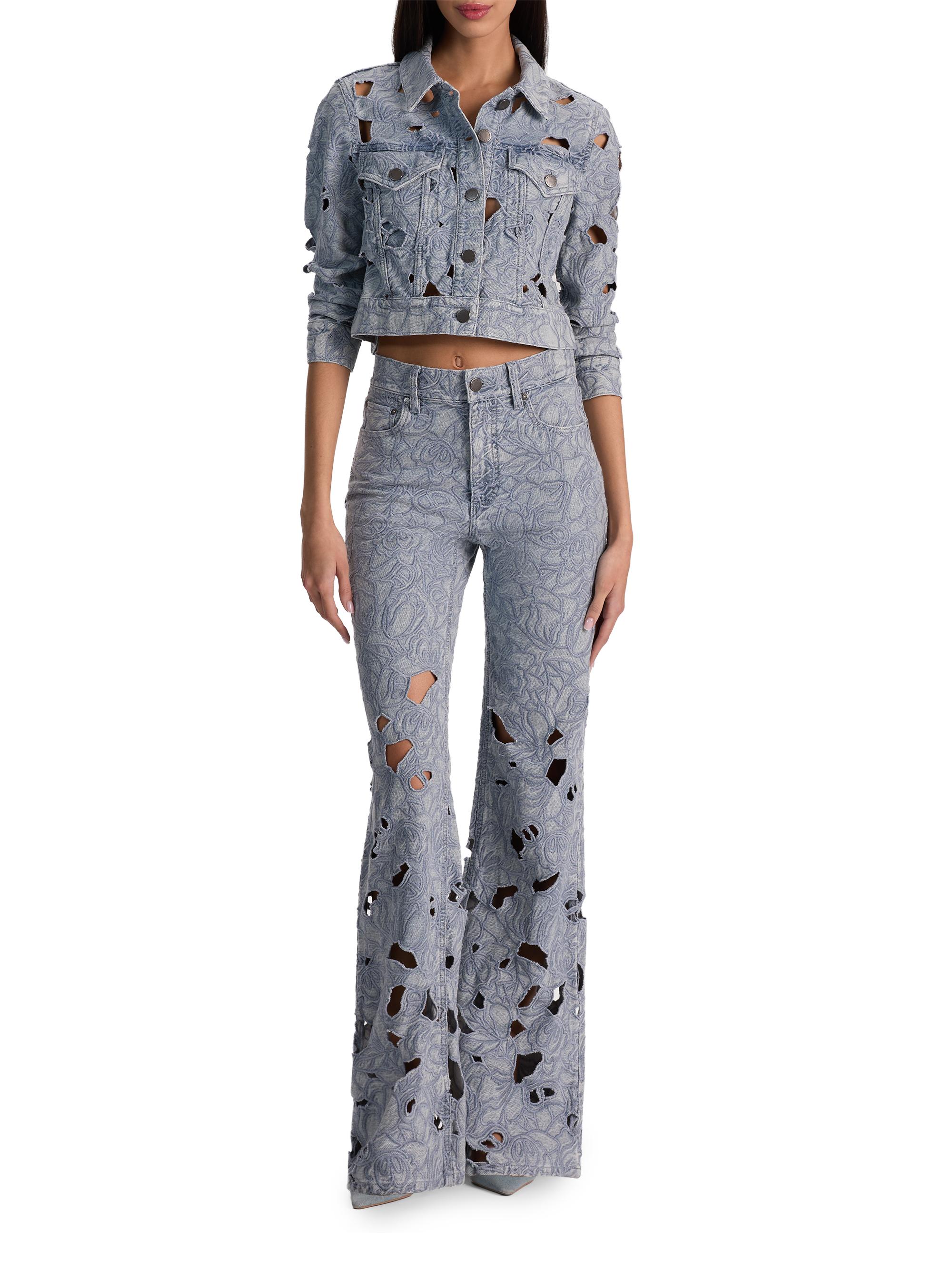 ALICE + OLIVIA Chloe Embroidered Eyelet Denim Jacket | Saks Fifth Avenue