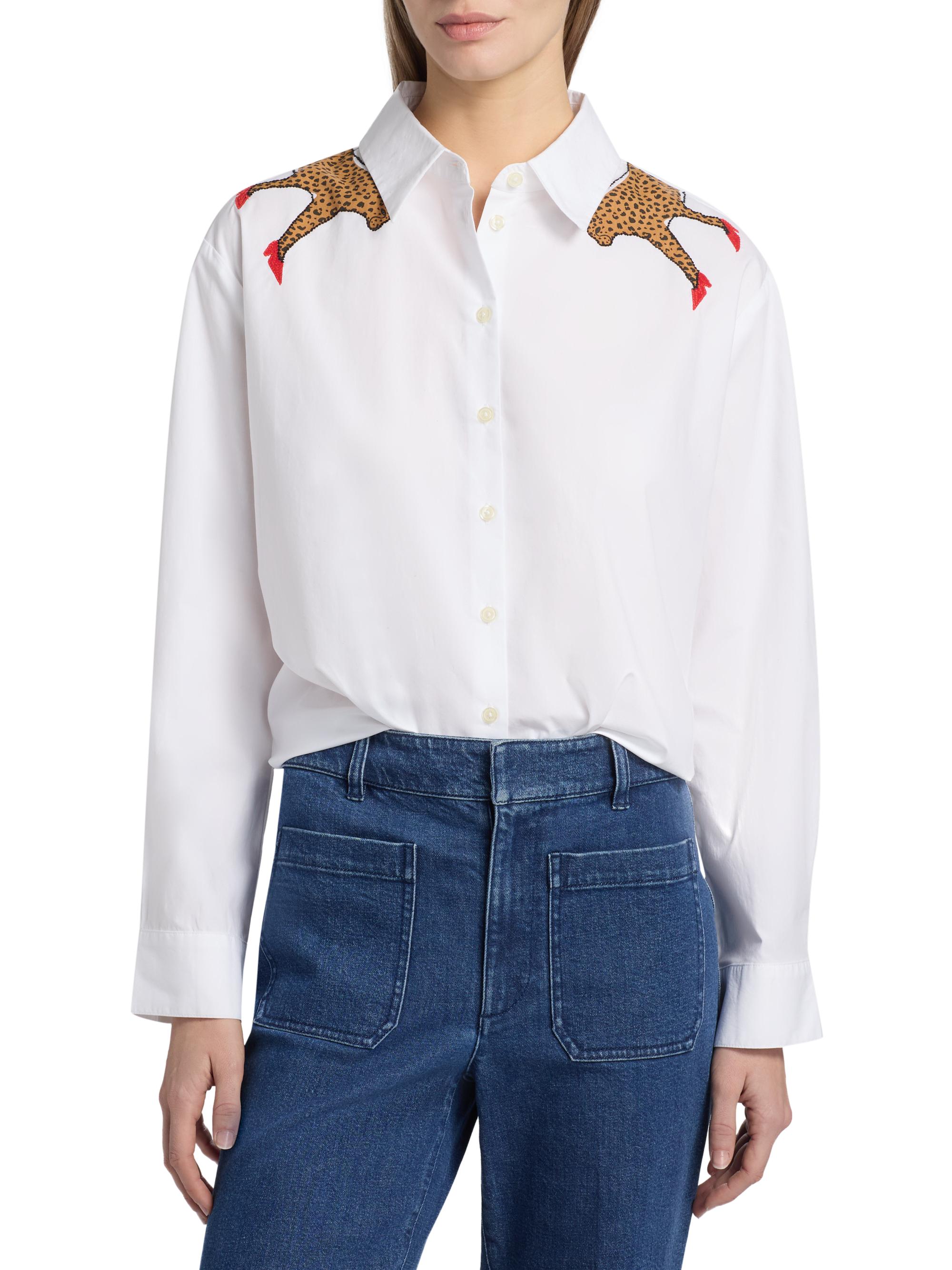 Tanya Taylor Margaux Cheetah Button-Front Cotton Shirt | Saks Fifth Avenue