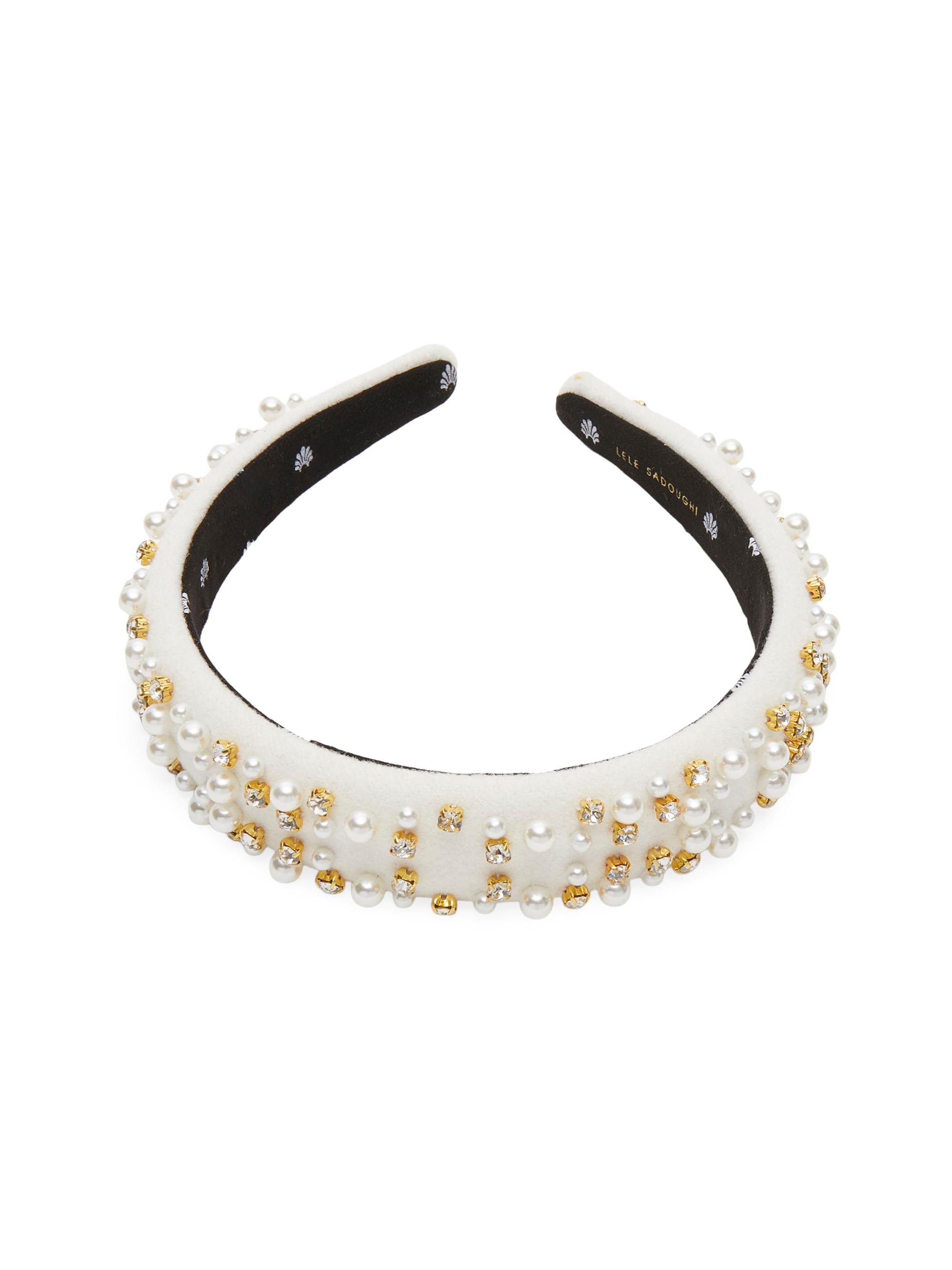 Lele Sadoughi Charlotte 14K Gold-Plated Bead & Imitation Pearl Headband ...