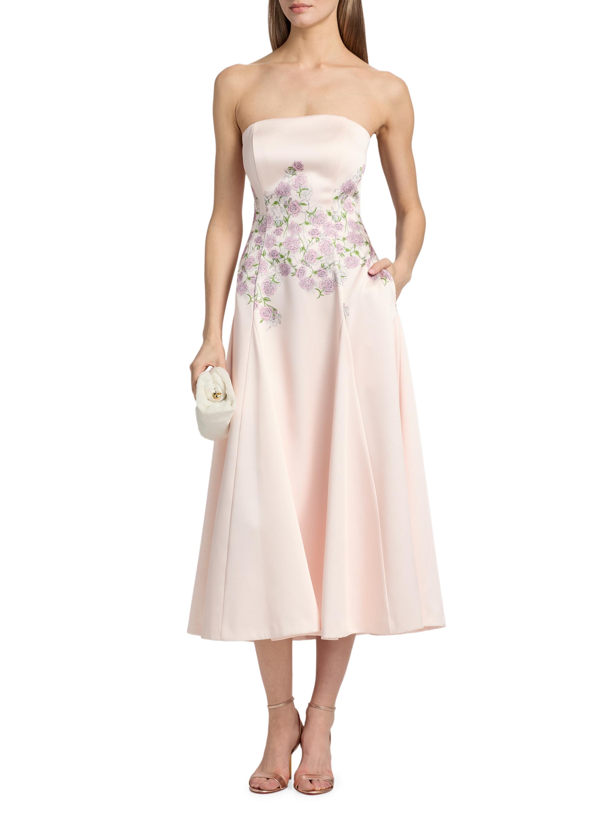 Kay Unger Tabitha Floral Tea-Length Strapless Cocktail Dress | Saks ...