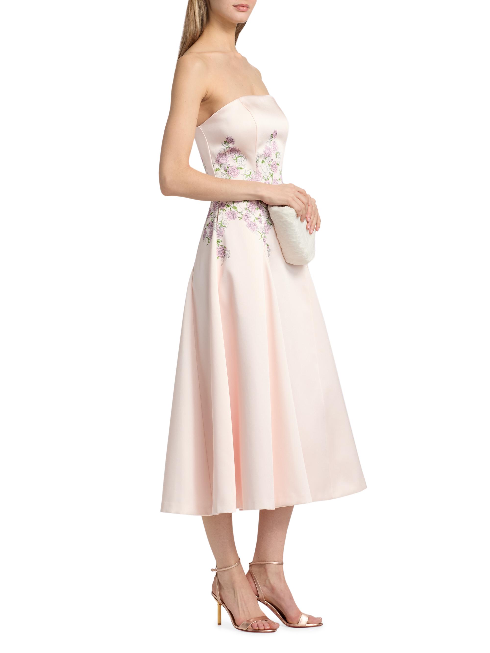 Kay Unger Tabitha Floral Tea-Length Strapless Cocktail Dress | Saks ...