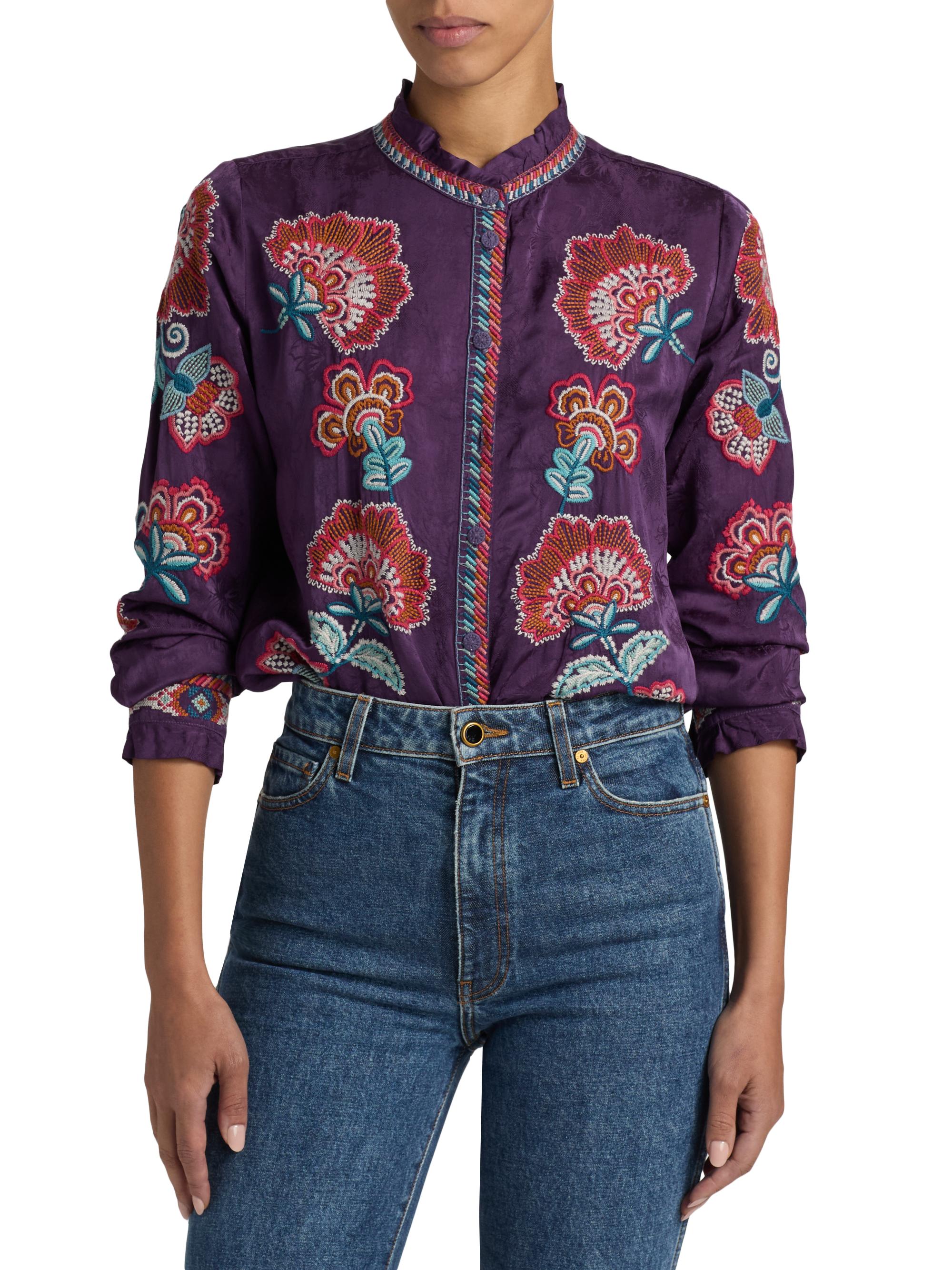 Johnny Was Simone Floral-Embroidered Blouse | Saks Fifth Avenue