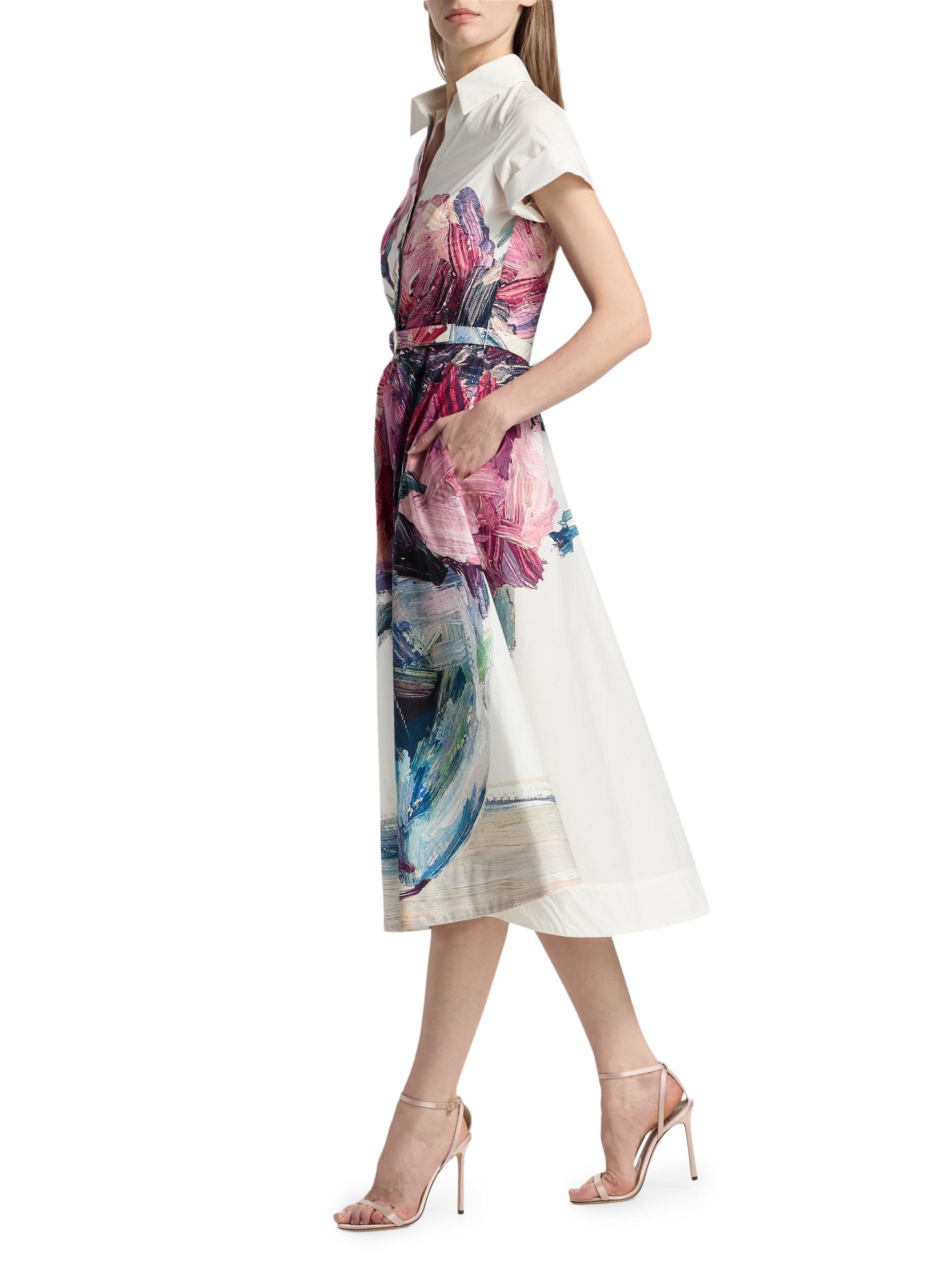 Teri Jon by Rickie Freeman Floral Cotton Shirtwaist Midi-Dress | Saks ...