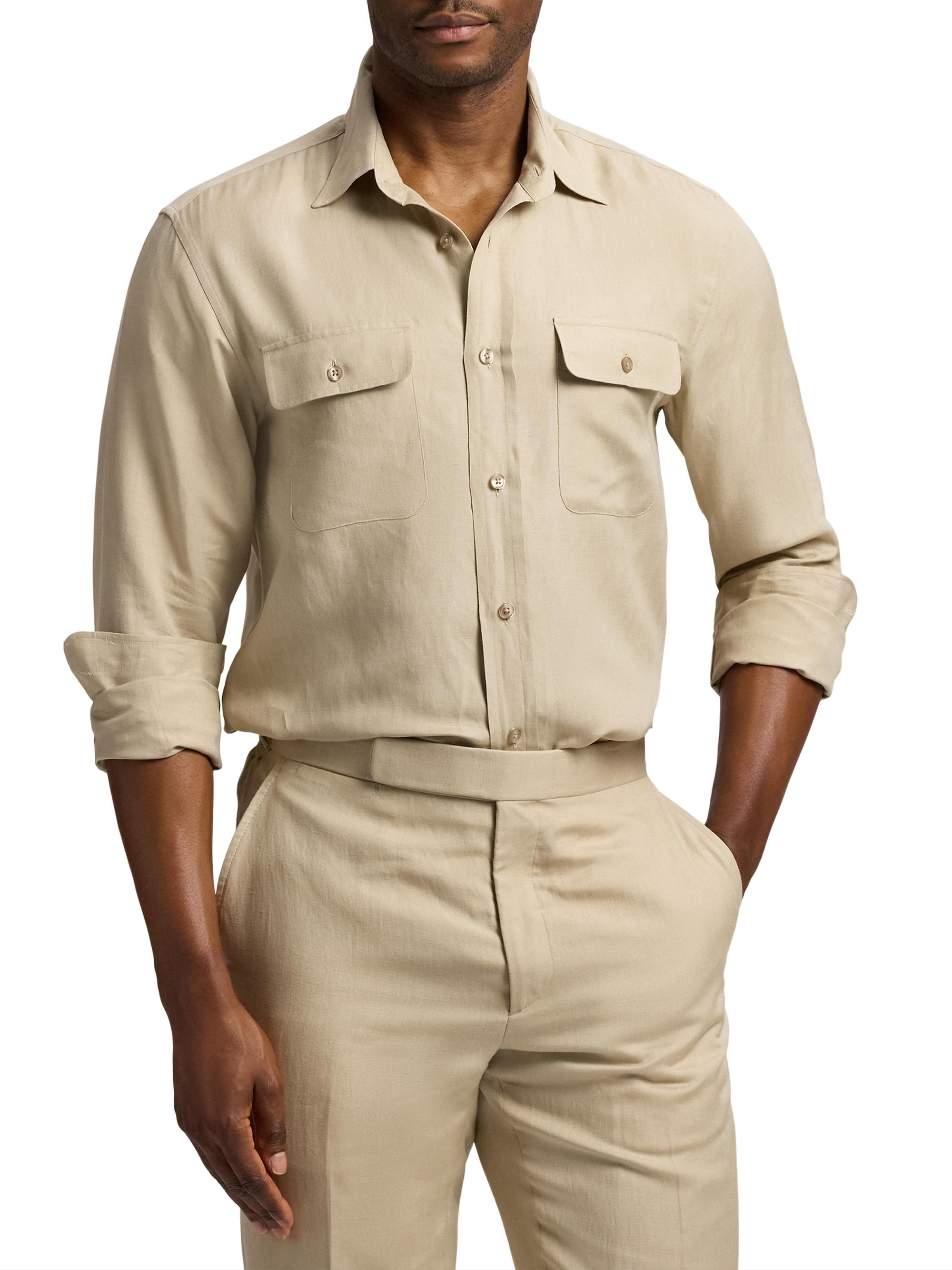 Ralph Lauren Purple Label Silk-Linen Long-Sleeve Sport Shirt | Saks ...