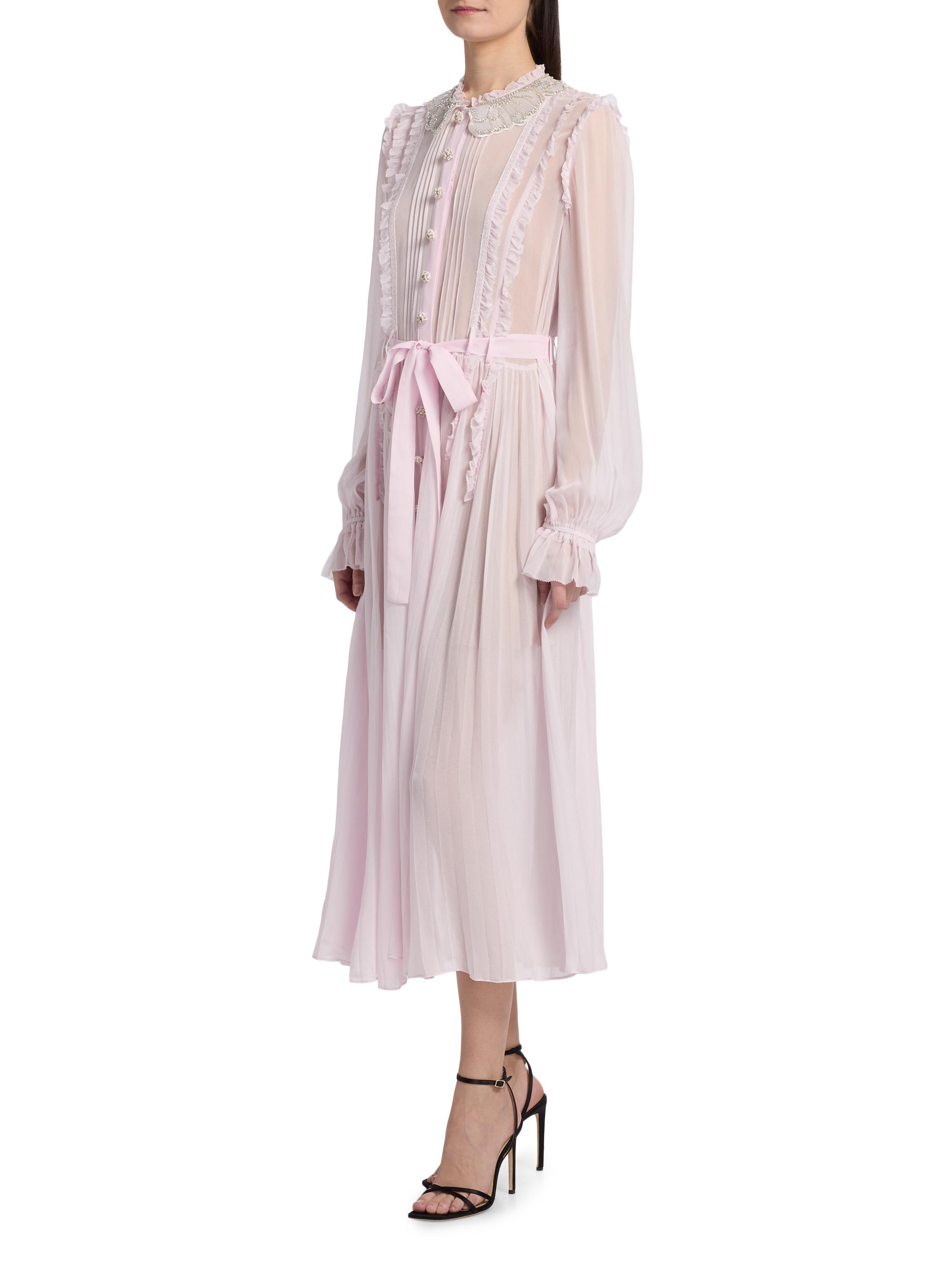 Self-Portrait Pleated Embellished Belted Midi-Dress | Saks Fifth Avenue