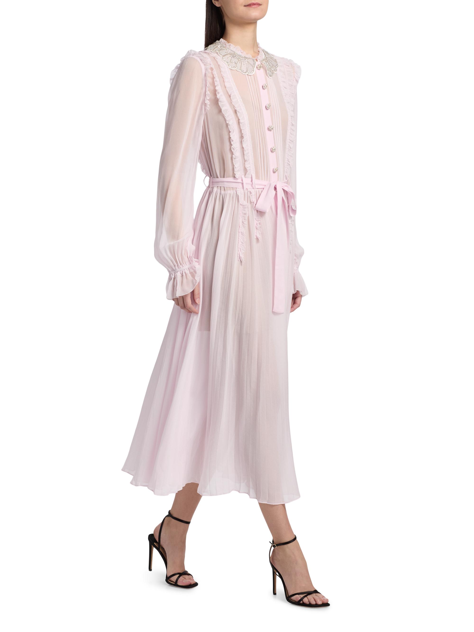 Self-Portrait Pleated Embellished Belted Midi-Dress | Saks Fifth Avenue