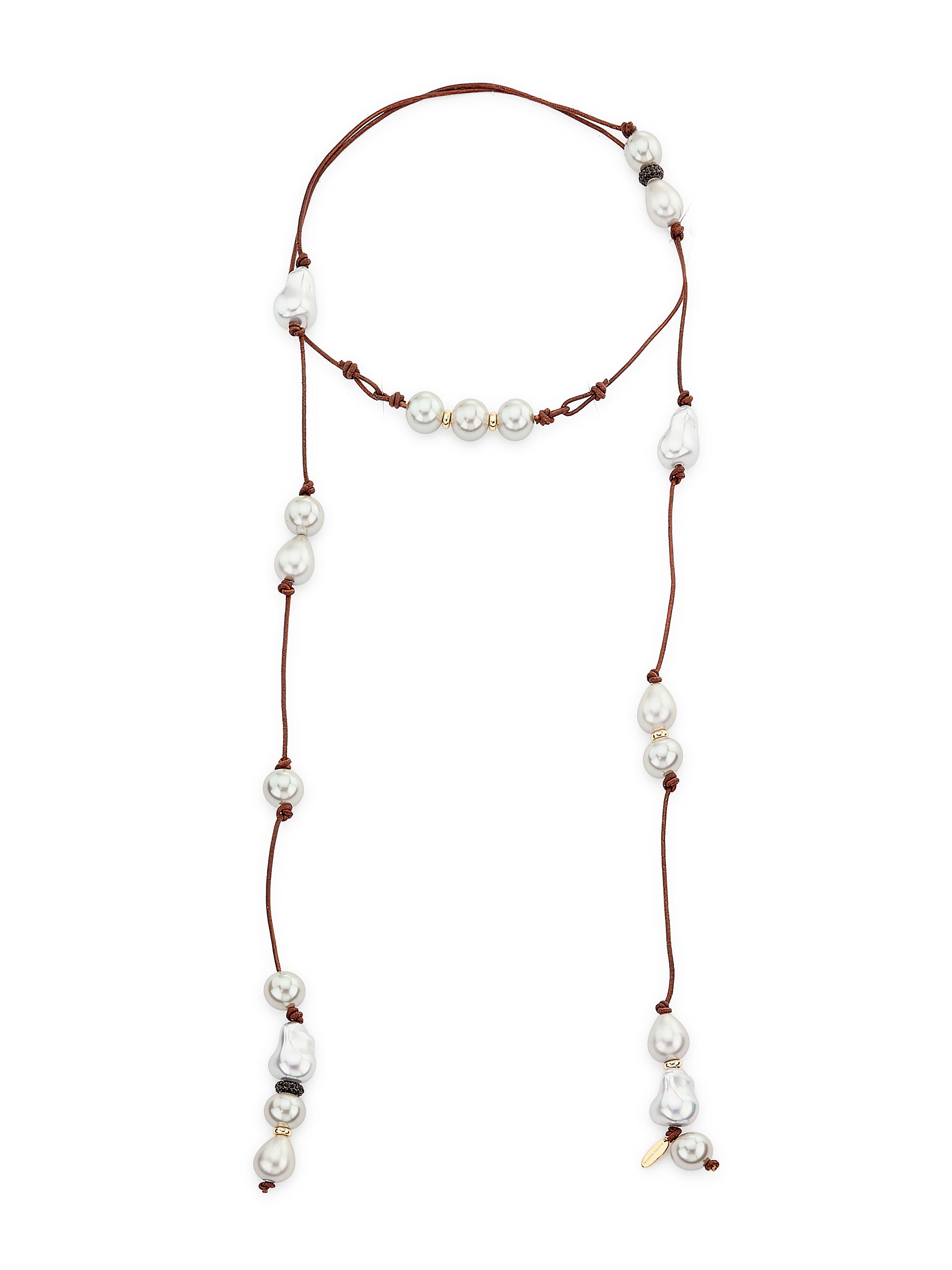 Ramy Brook Corded Pearl Riya Goldtone, Leather & Cubic Zirconia Wrap ...