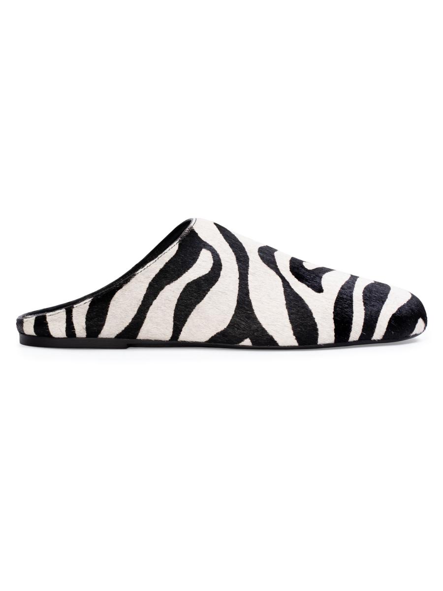 Black Suede Studio Arie Zebra Print Pony Hair Slippers | Saks Fifth Avenue