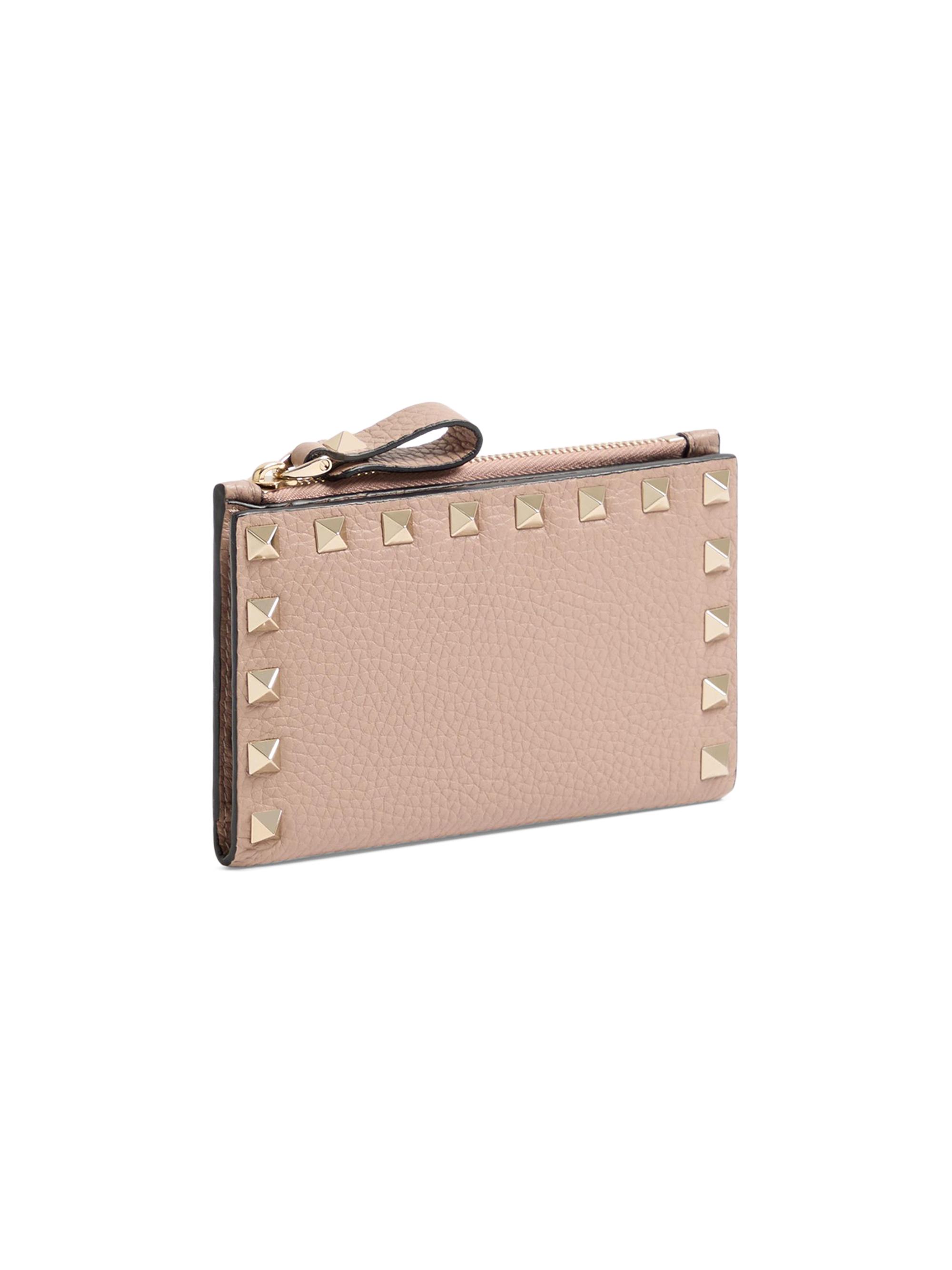 Valentino Garavani Rockstud Grainy Calfskin Cardholder with Zipper ...