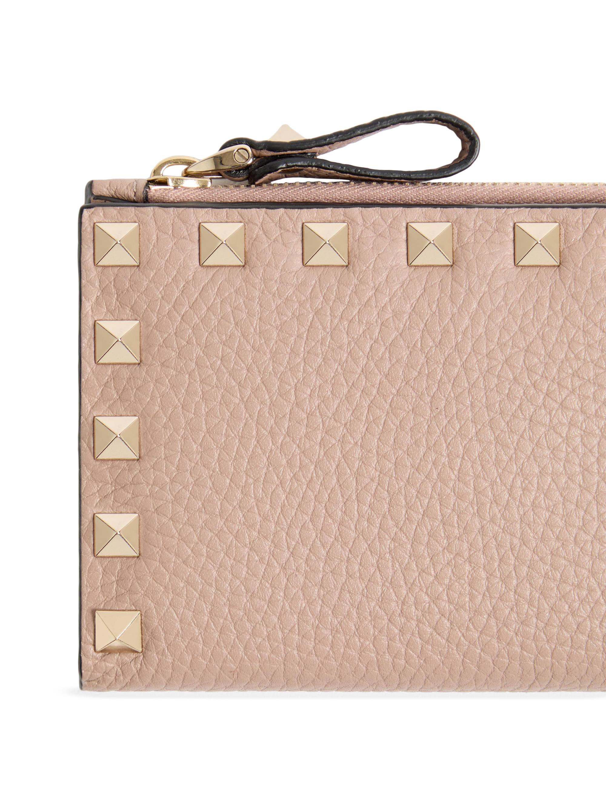 Valentino Garavani Rockstud Grainy Calfskin Cardholder with Zipper ...