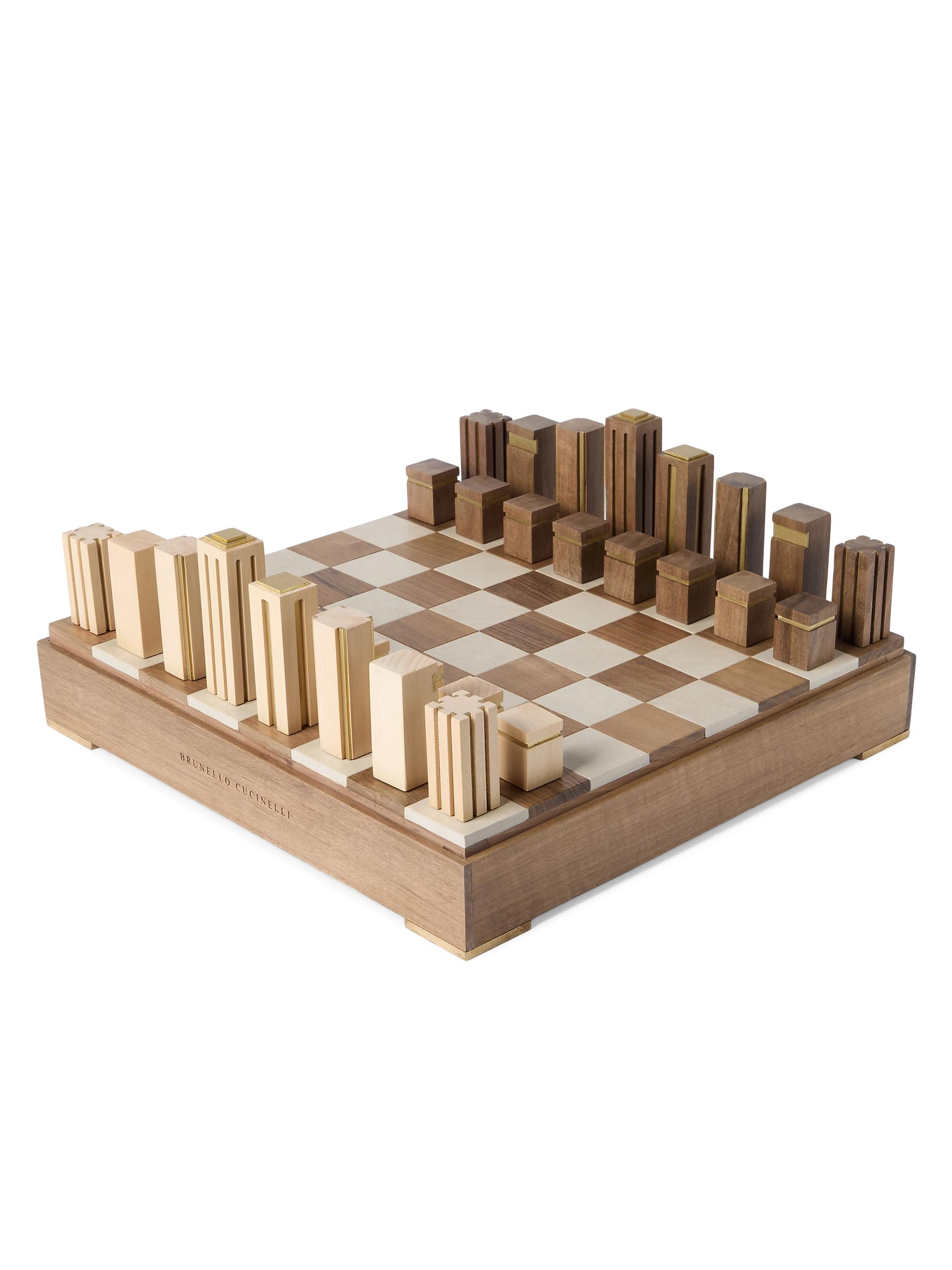Brunello Cucinelli Walnut Wood, Sandstone and Brass Chess Set | Saks ...