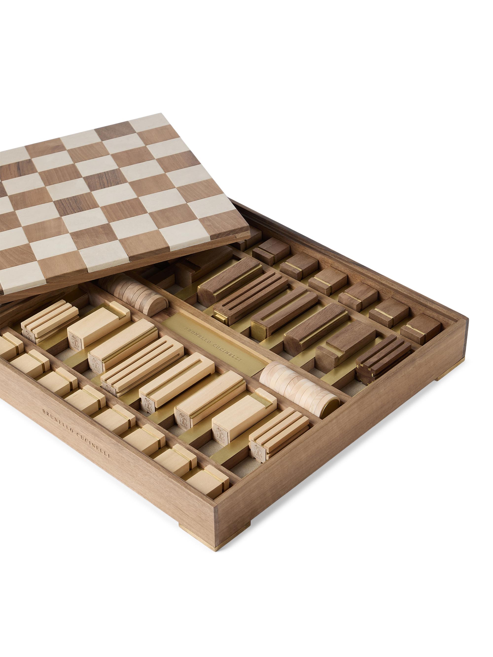 Brunello Cucinelli Walnut Wood, Sandstone and Brass Chess Set | Saks ...