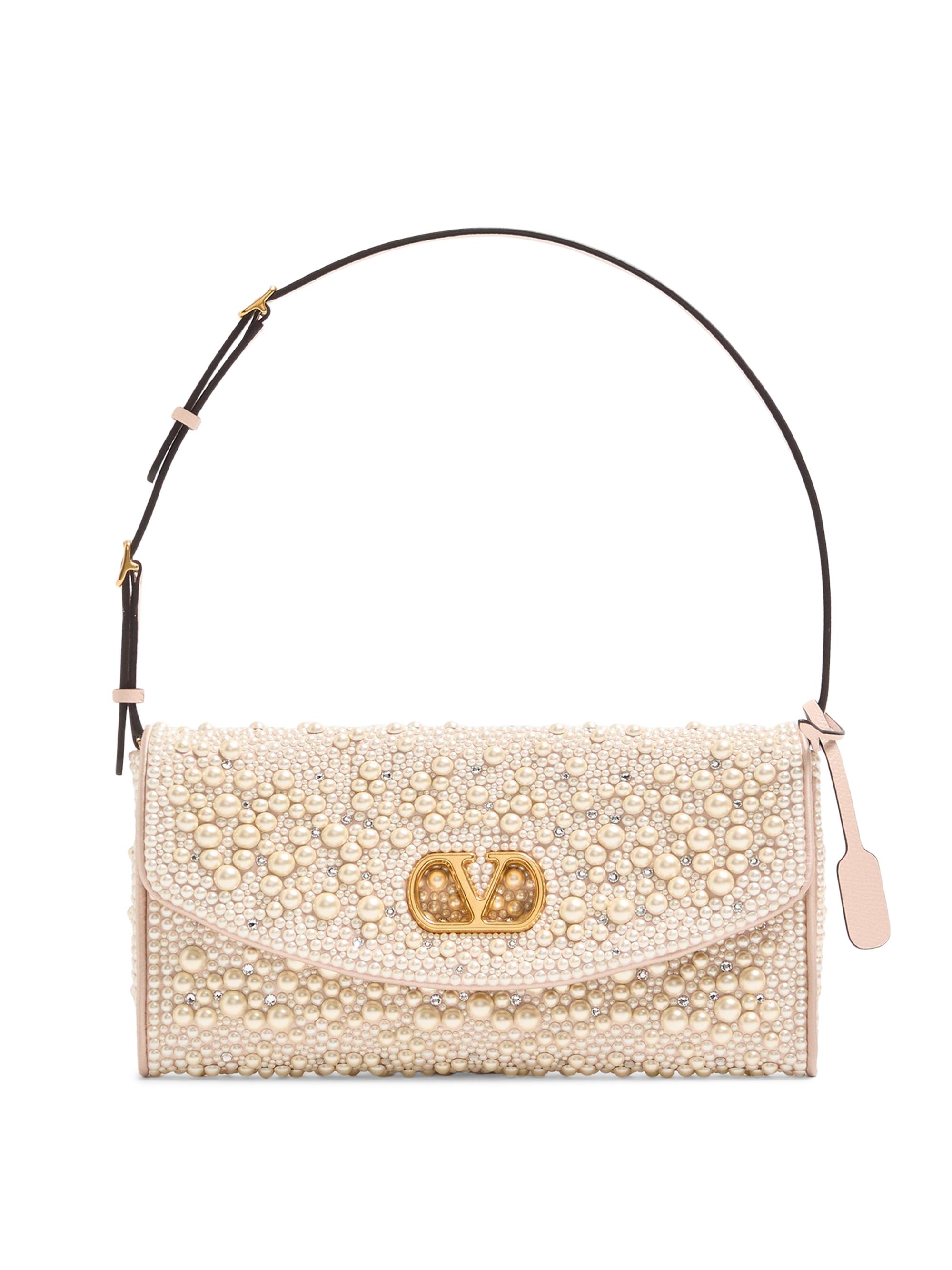 Valentino Garavani DeVain Small Shoulder Bag with Pearls and ...