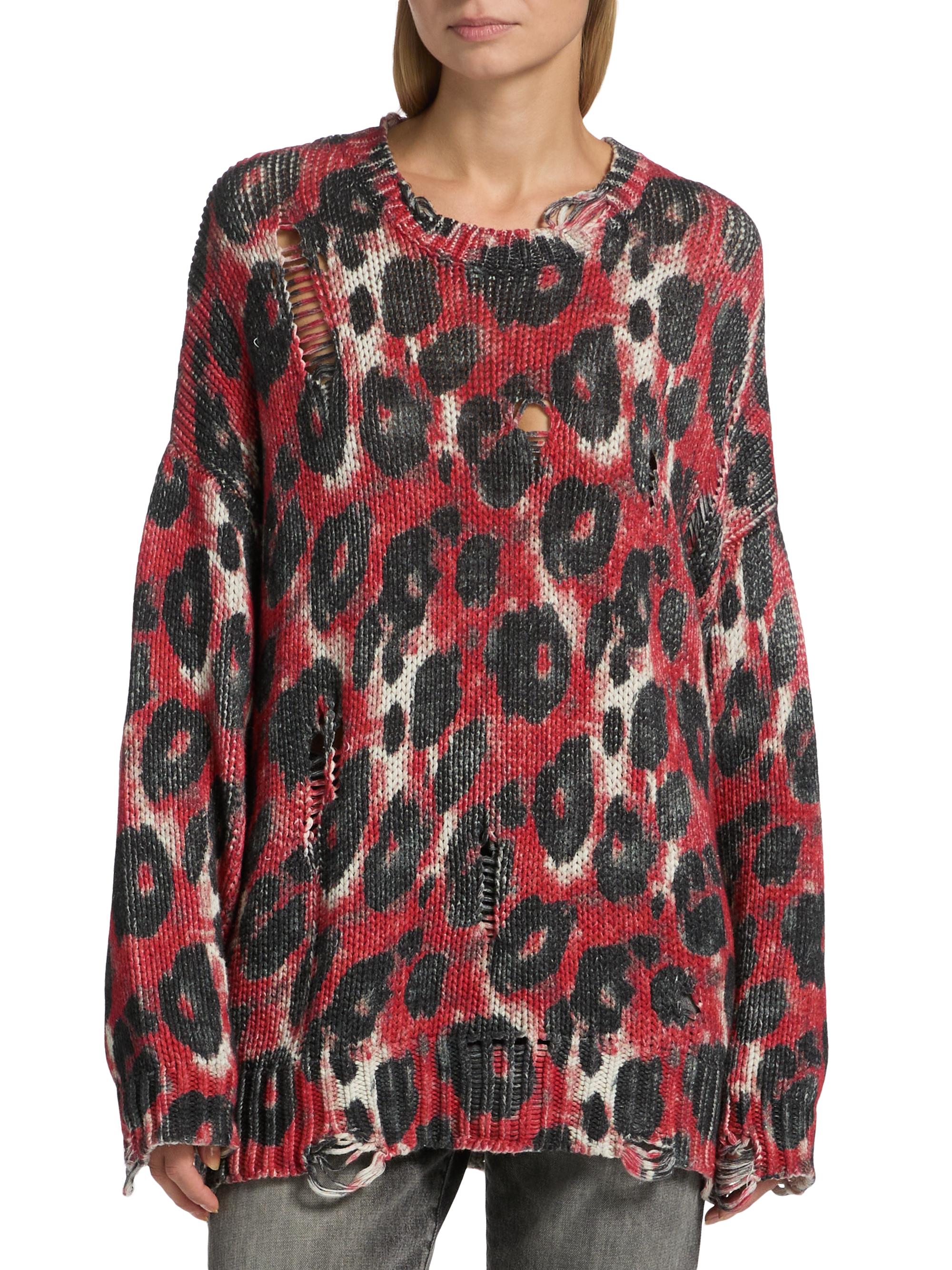 R13 Leopard-Print Distressed Cotton Sweater | Saks Fifth Avenue