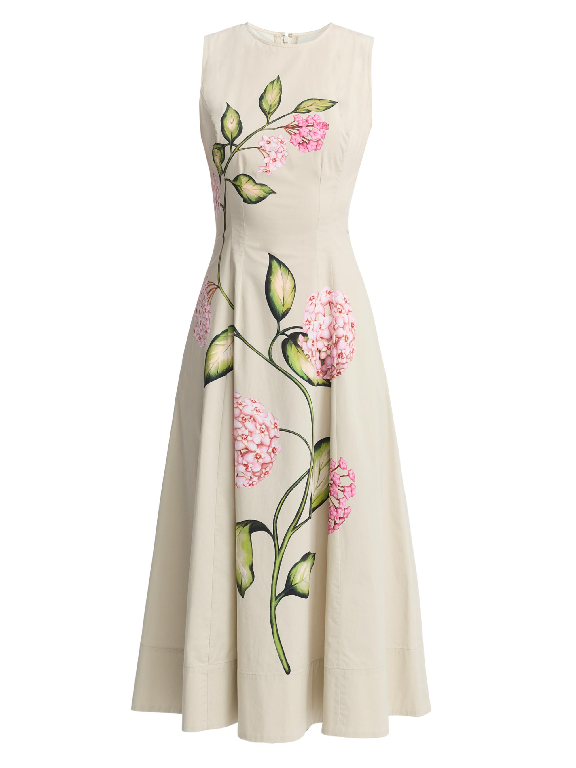 Oscar de la Renta Porcelain Flowers Poplin Cocktail Dress | Saks Fifth ...