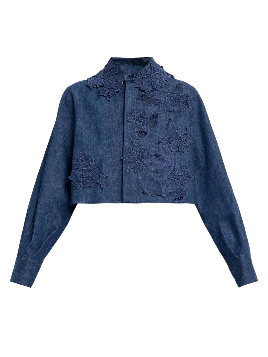 Oscar de la Renta Floral Embroidered Denim Jacket | Saks Fifth Avenue