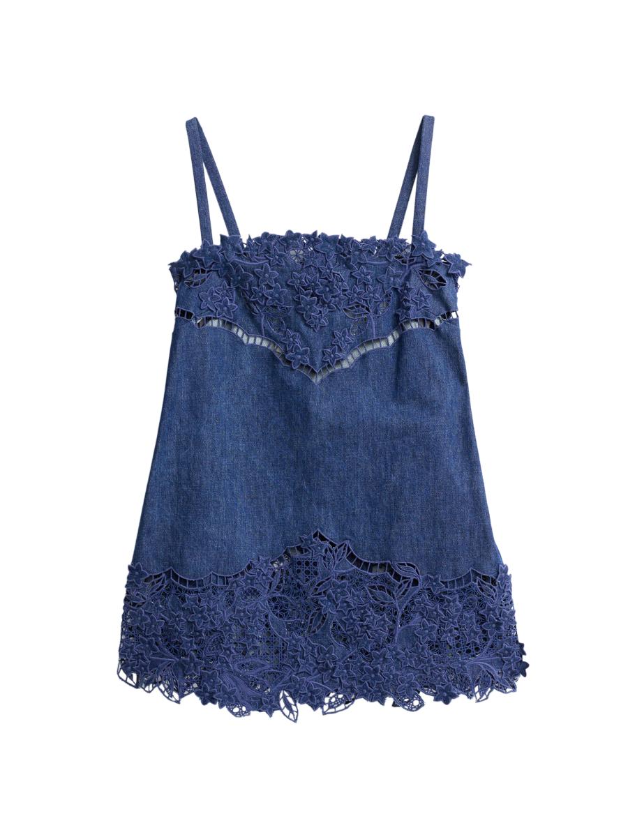 Oscar de la Renta Embroidered Floral Denim Minidress | Saks Fifth Avenue