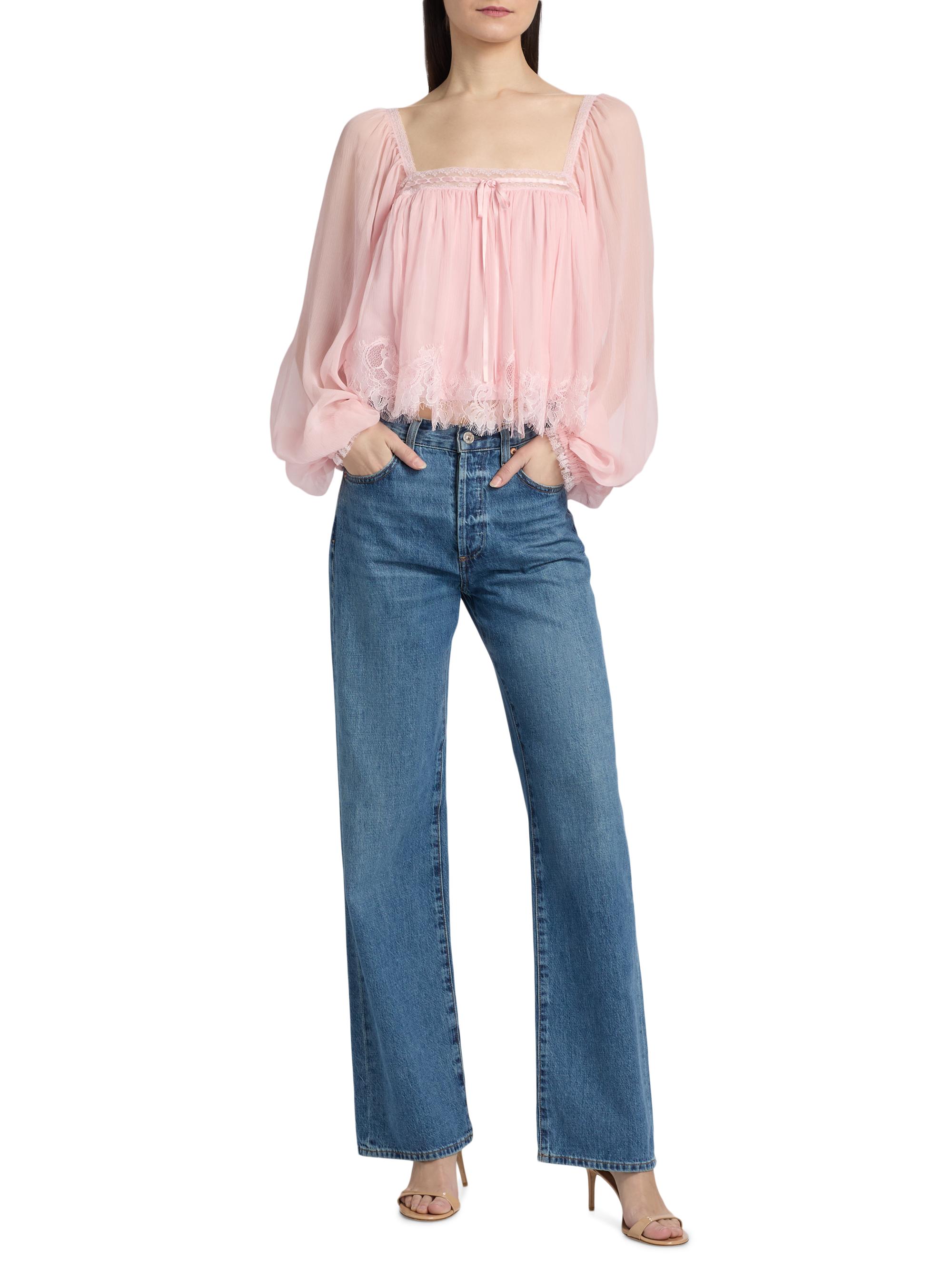 LoveShackFancy Ebbie Silk Pleated Blouse | Saks Fifth Avenue