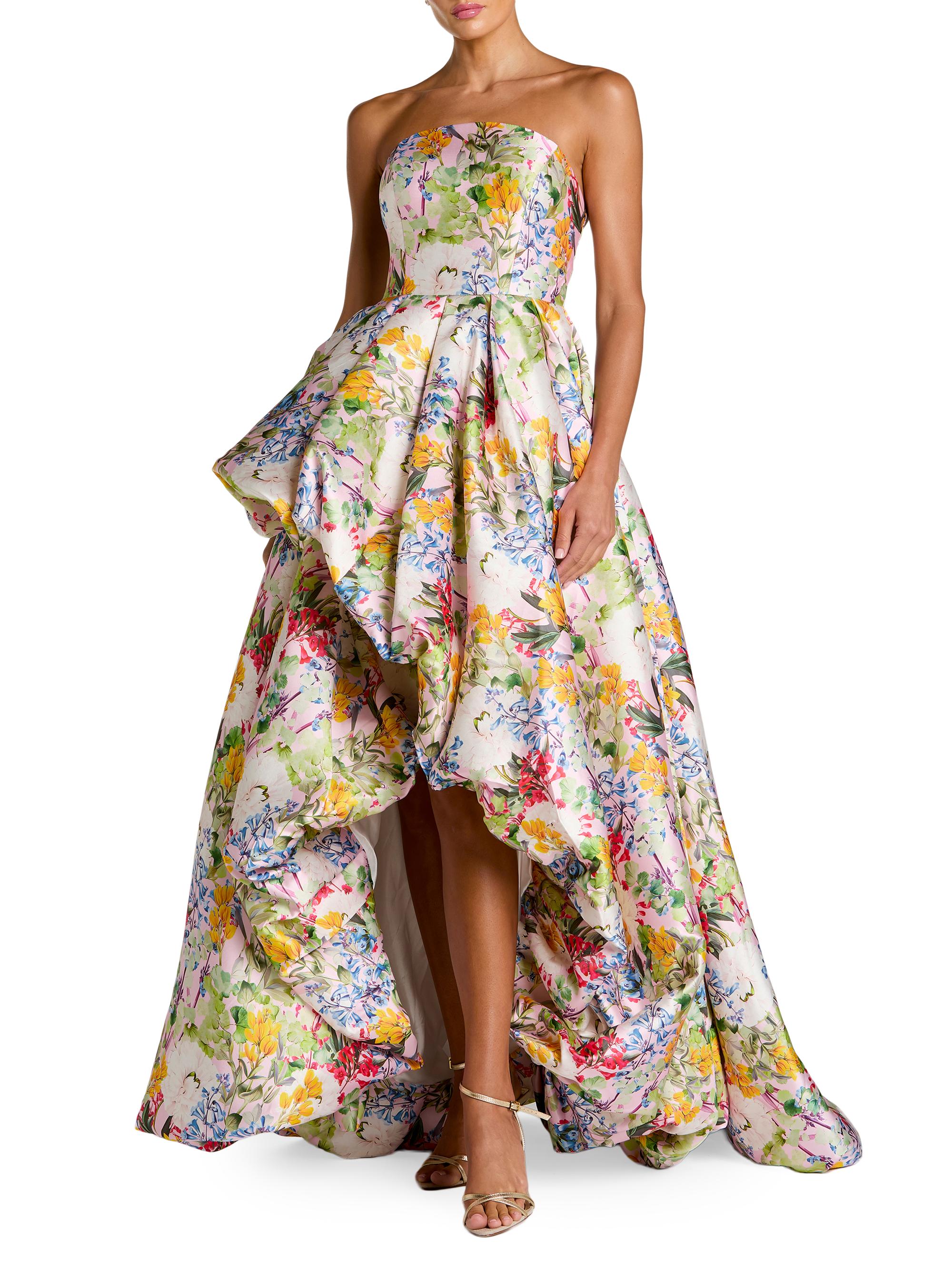 Mac Duggal Floral Mikado Strapless High-Low Bubble Hem Gown | Saks ...
