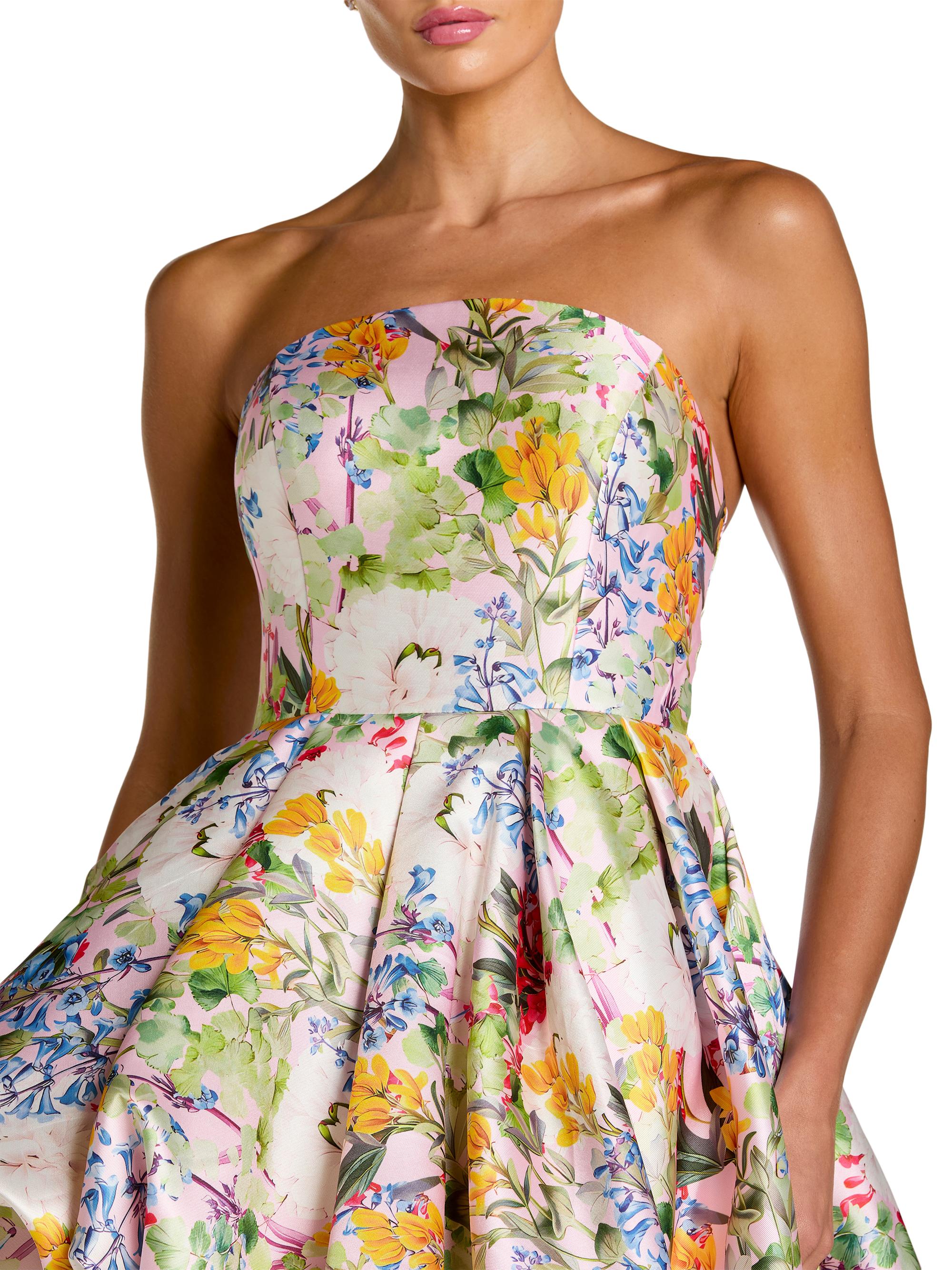 Mac Duggal Floral Mikado Strapless High-Low Bubble Hem Gown | Saks ...