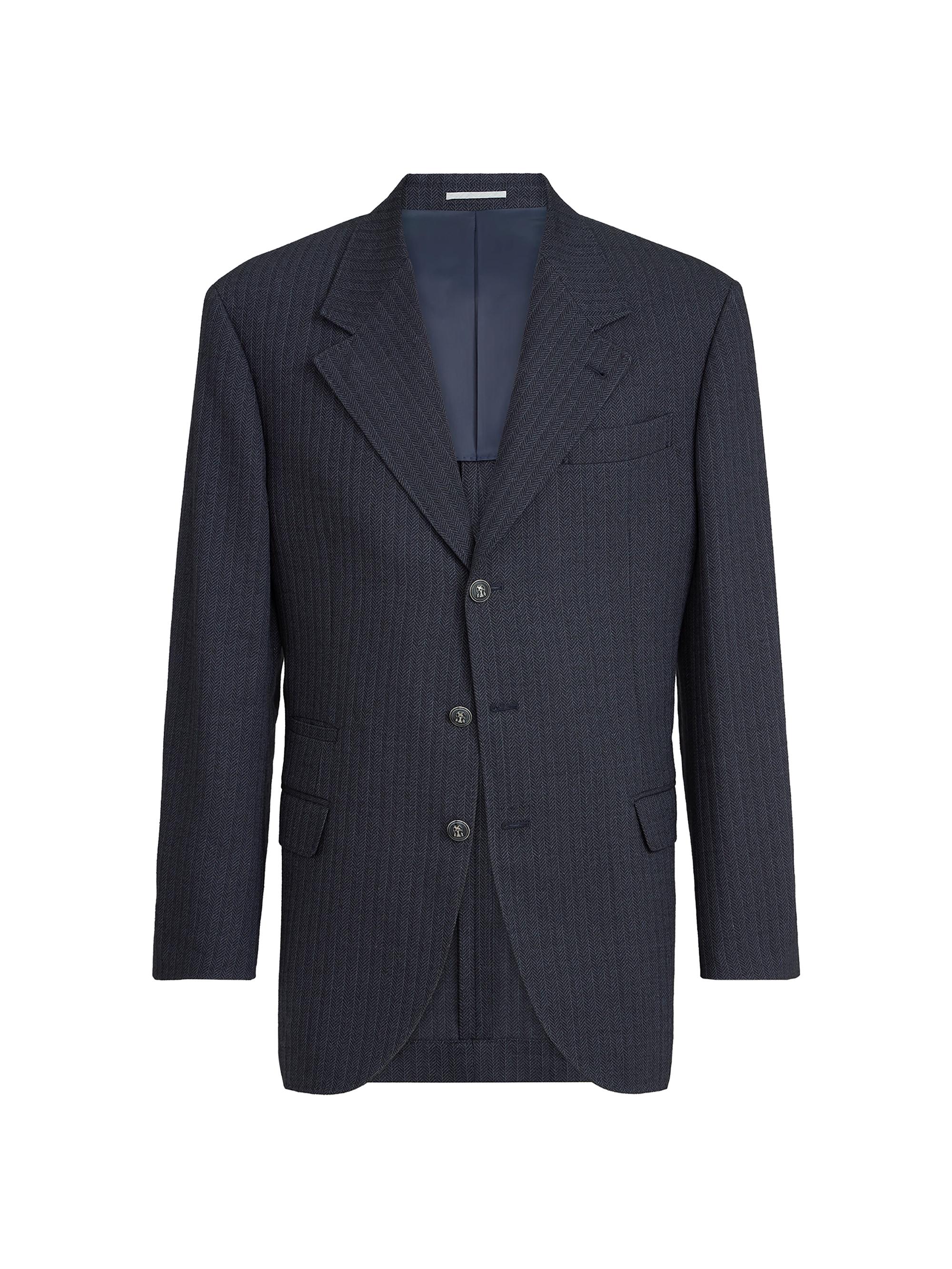 Brunello Cucinelli Virgin Wool and Paper Fiber Chevron Tailor Blazer ...