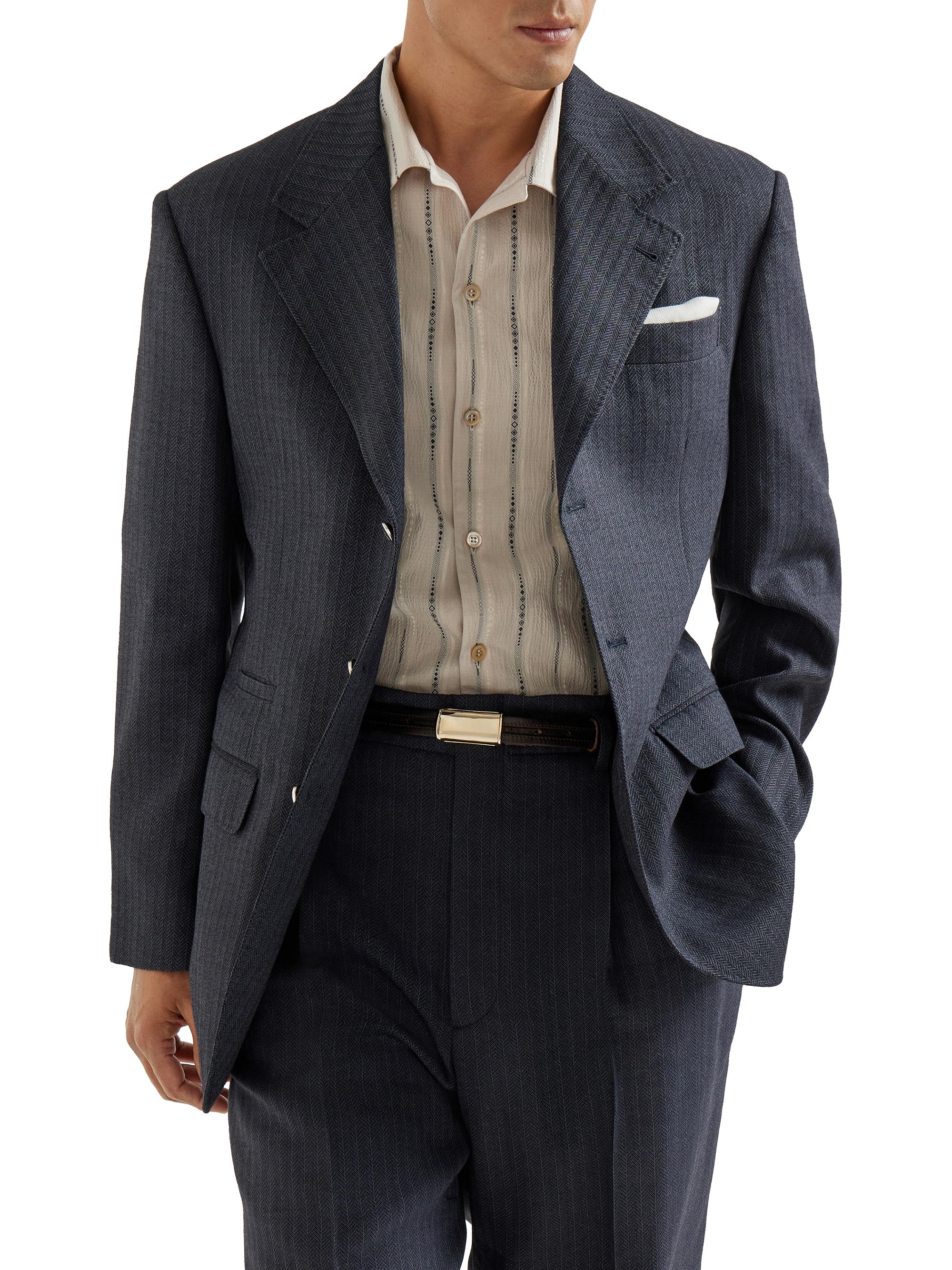 Brunello Cucinelli Virgin Wool and Paper Fiber Chevron Tailor Blazer ...