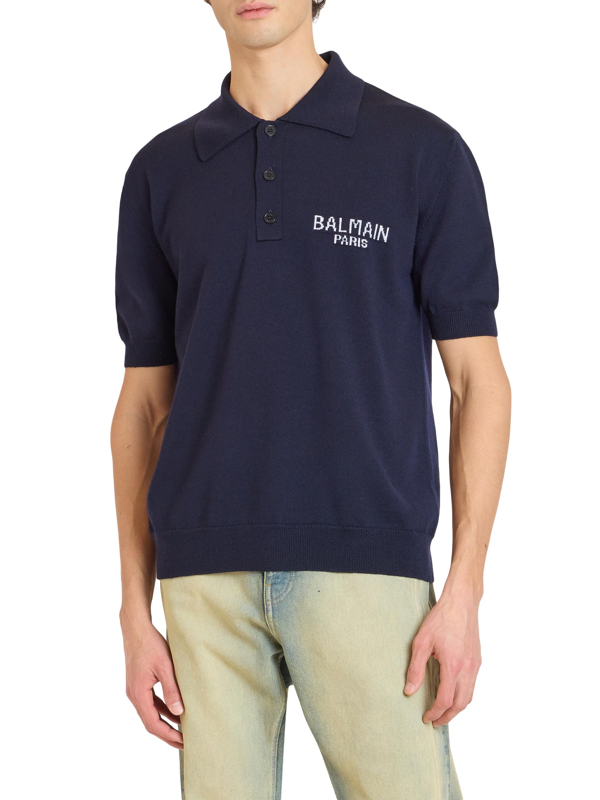Balmain Logo Merino Wool Short-Sleeve Polo Sweater | Saks Fifth Avenue