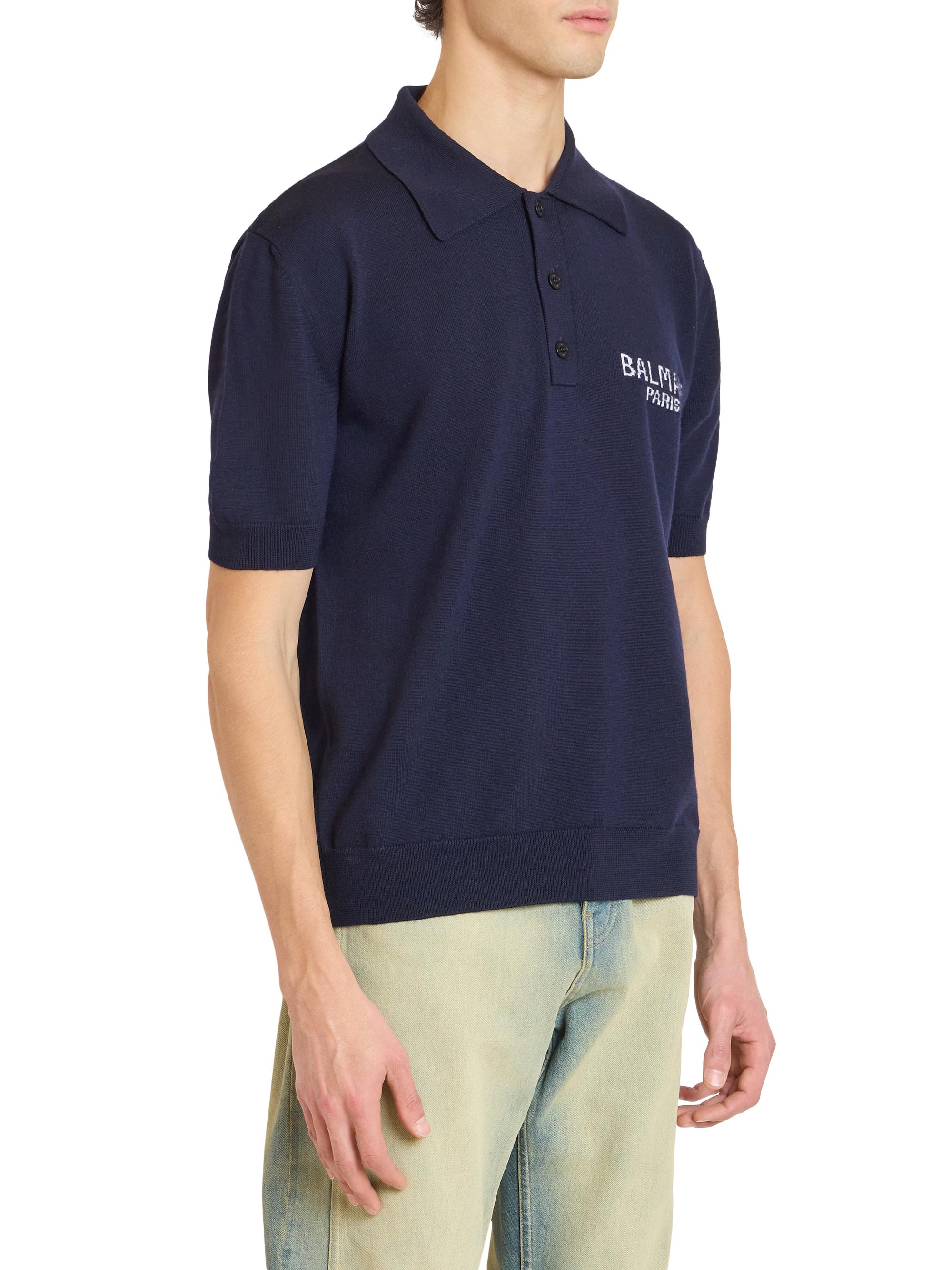 Balmain Logo Merino Wool Short-Sleeve Polo Sweater | Saks Fifth Avenue