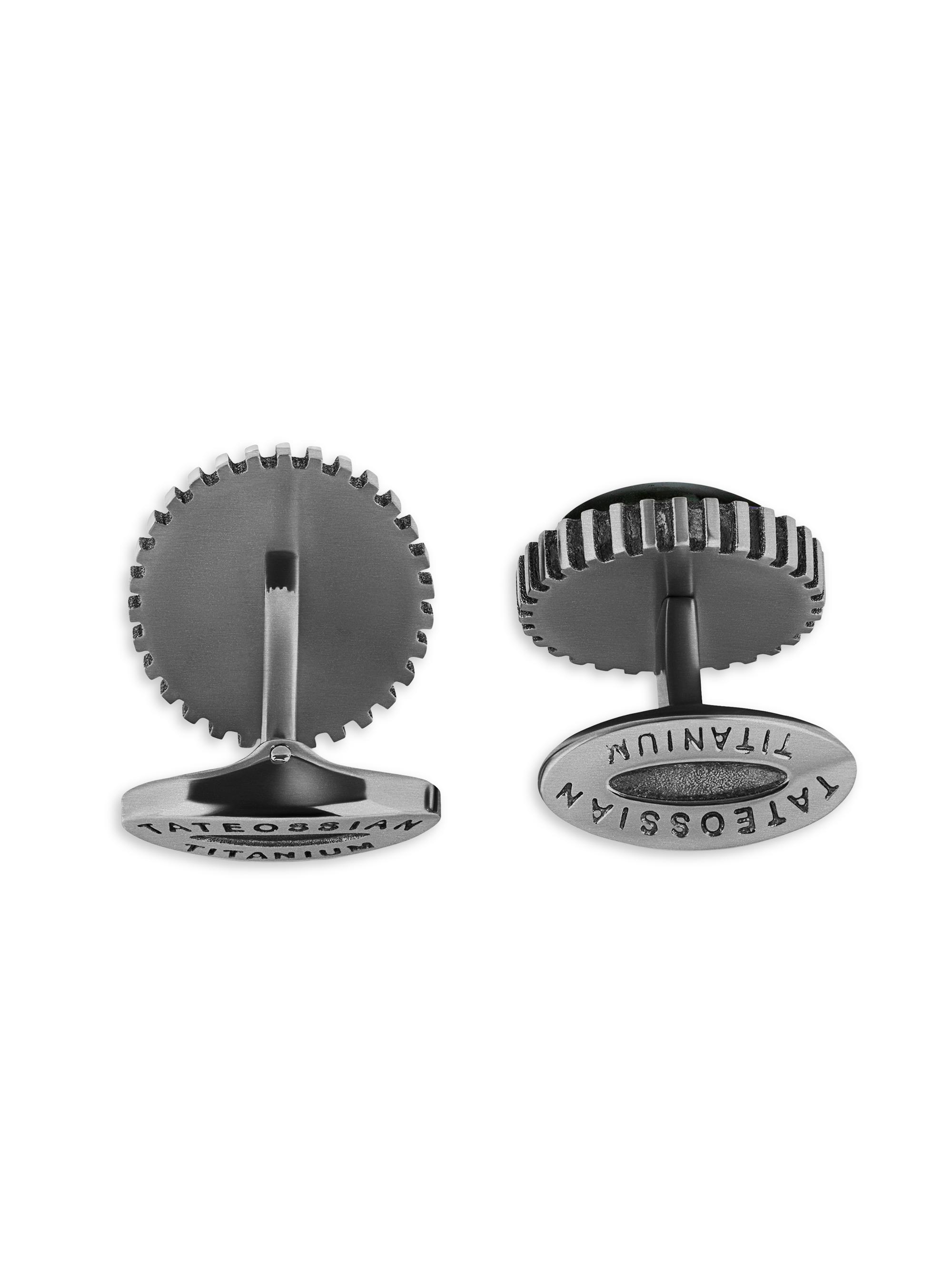 Tateossian Titanium & Black Line Stone Gear Cufflinks | Saks Fifth Avenue
