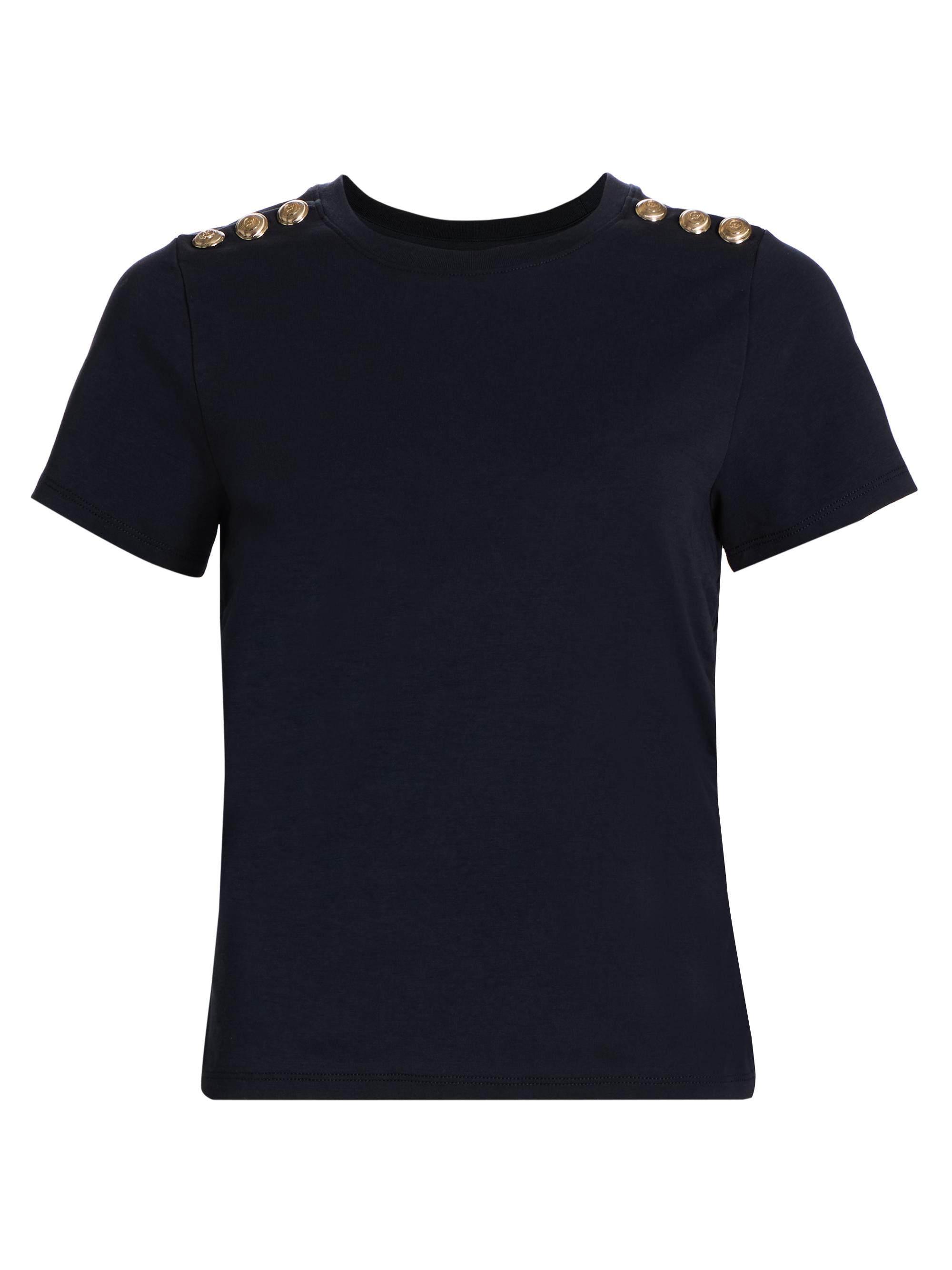 Cinq à Sept Jasper Button-Shoulder Stretch-Cotton T-Shirt | Saks Fifth ...
