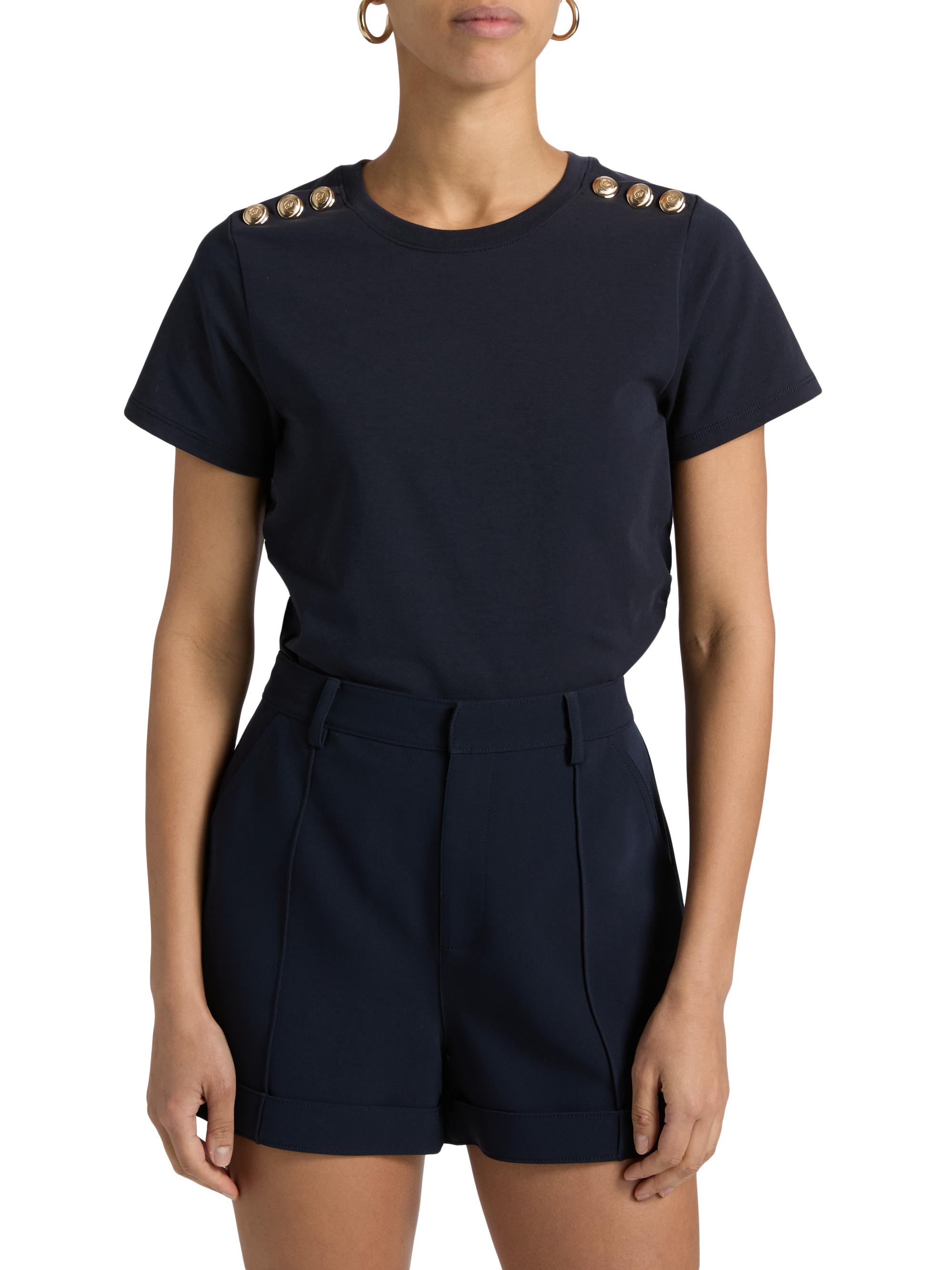 Cinq à Sept Jasper Button-Shoulder Stretch-Cotton T-Shirt | Saks Fifth ...