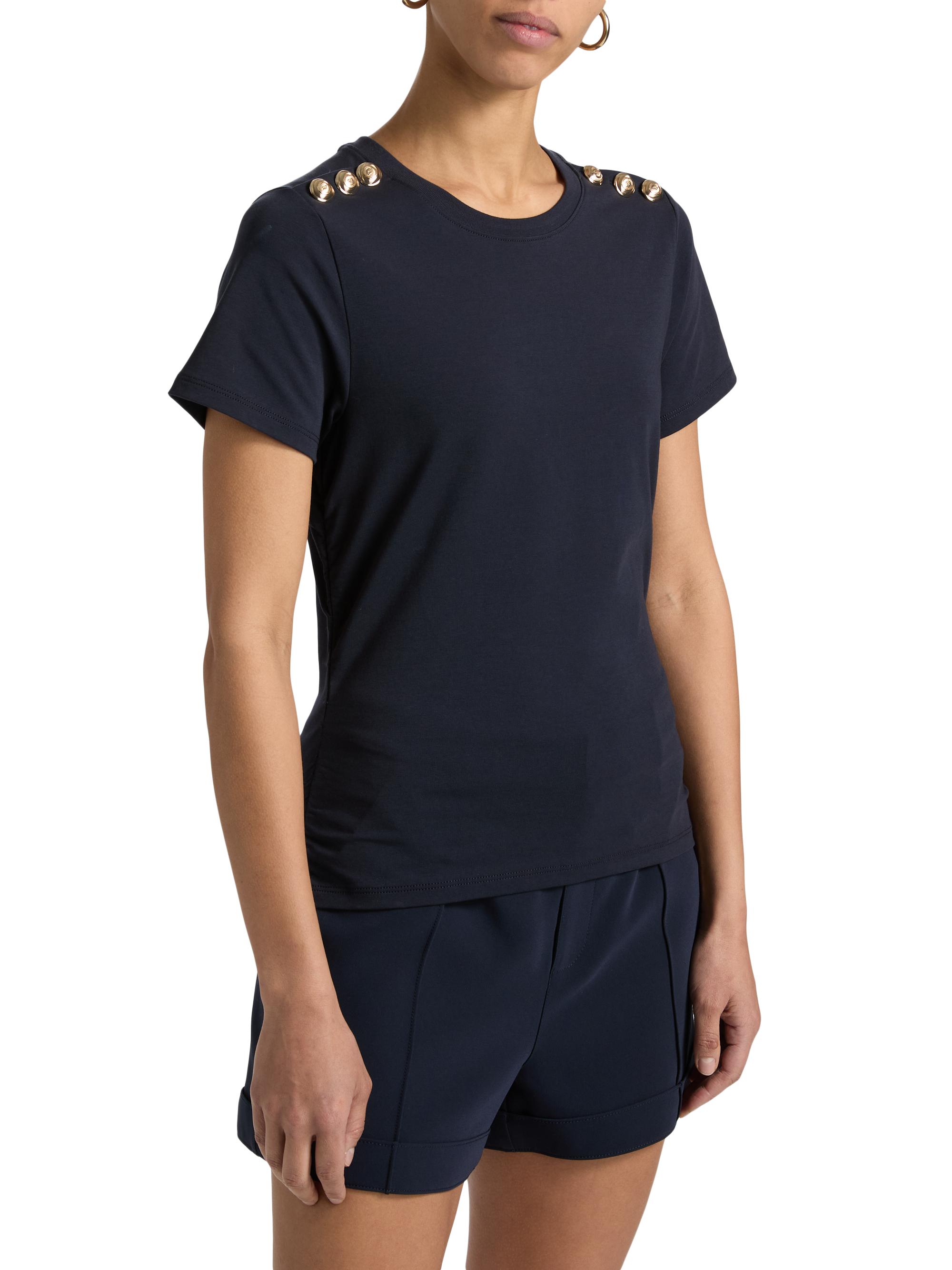 Cinq à Sept Jasper Button-Shoulder Stretch-Cotton T-Shirt | Saks Fifth ...