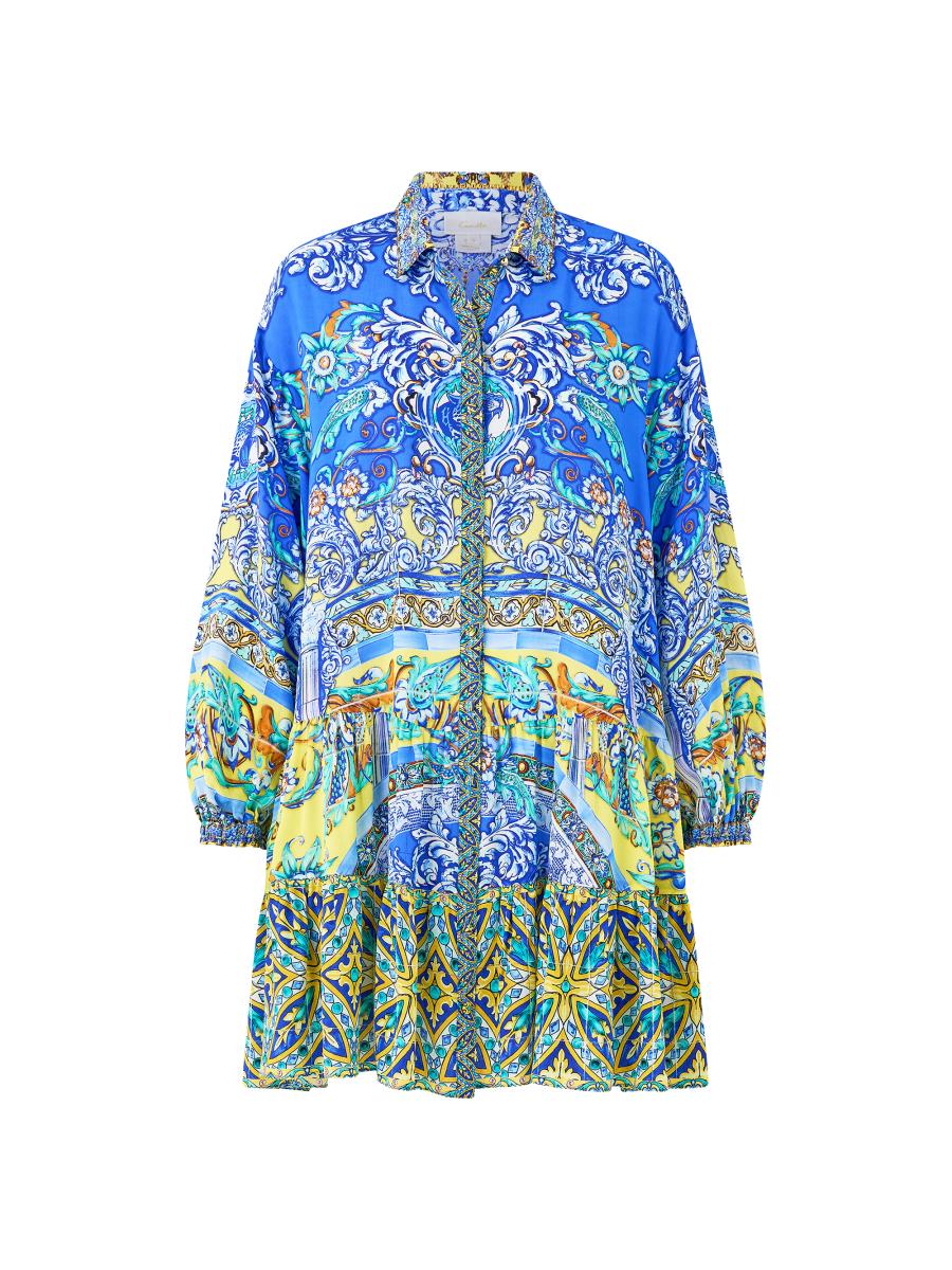 Camilla Beneath The Andalusian Sun Printed Tiered Shirtdress | Saks ...