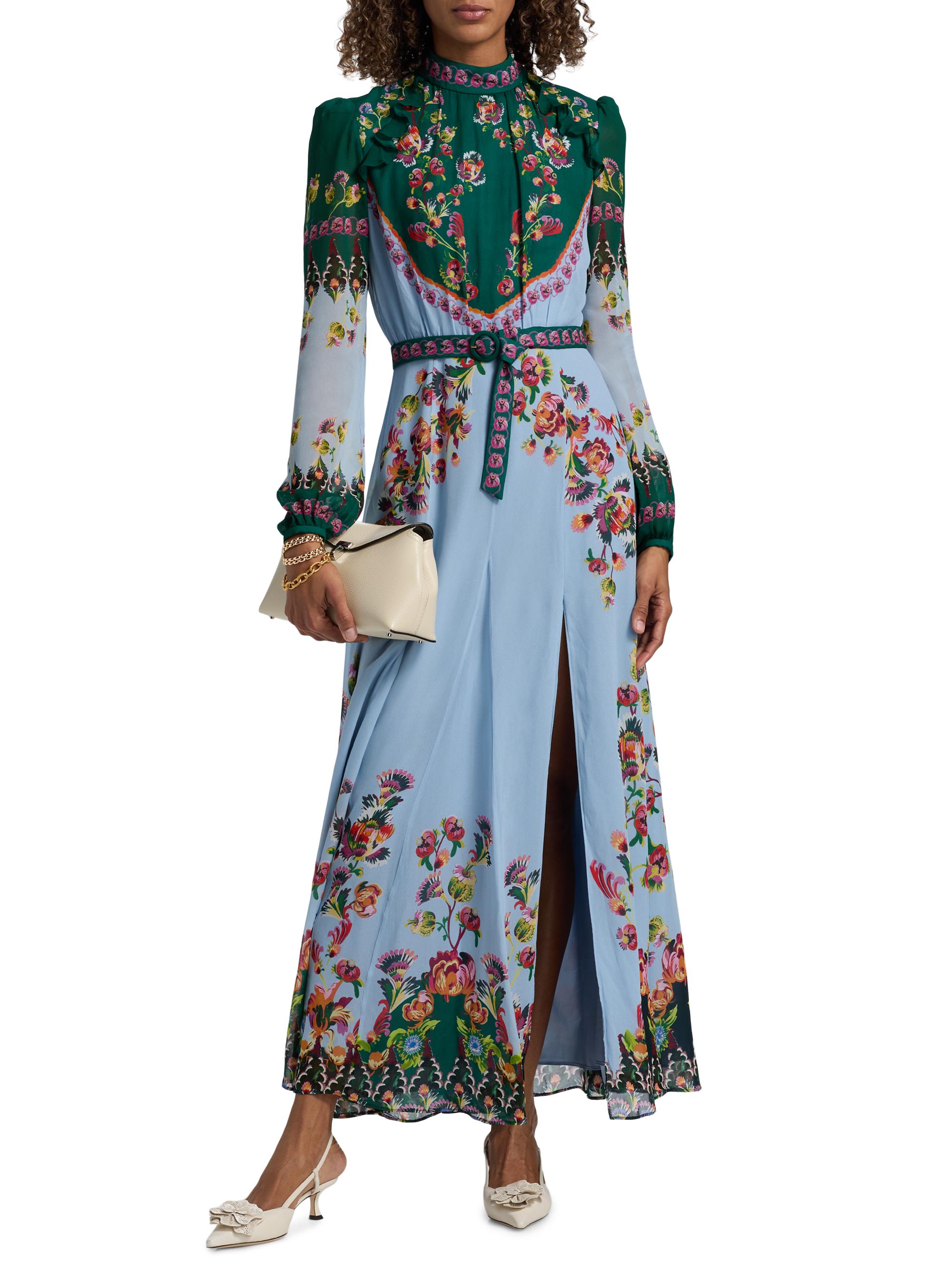 Saloni Jacqui Floral Belted Midi-Dress | Saks Fifth Avenue