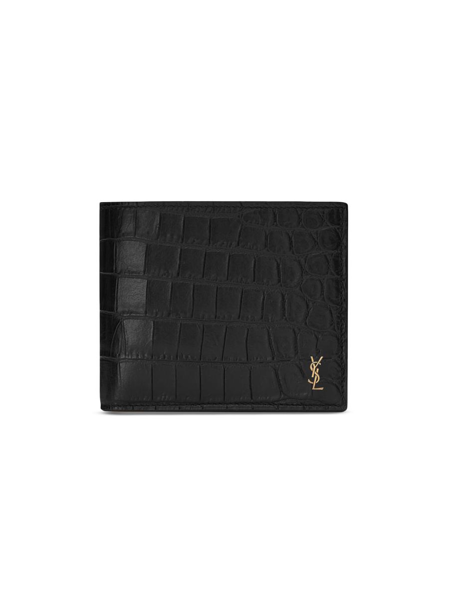 Saint Laurent Tiny Cassandre East-West Wallet in Crocodile-Embossed ...