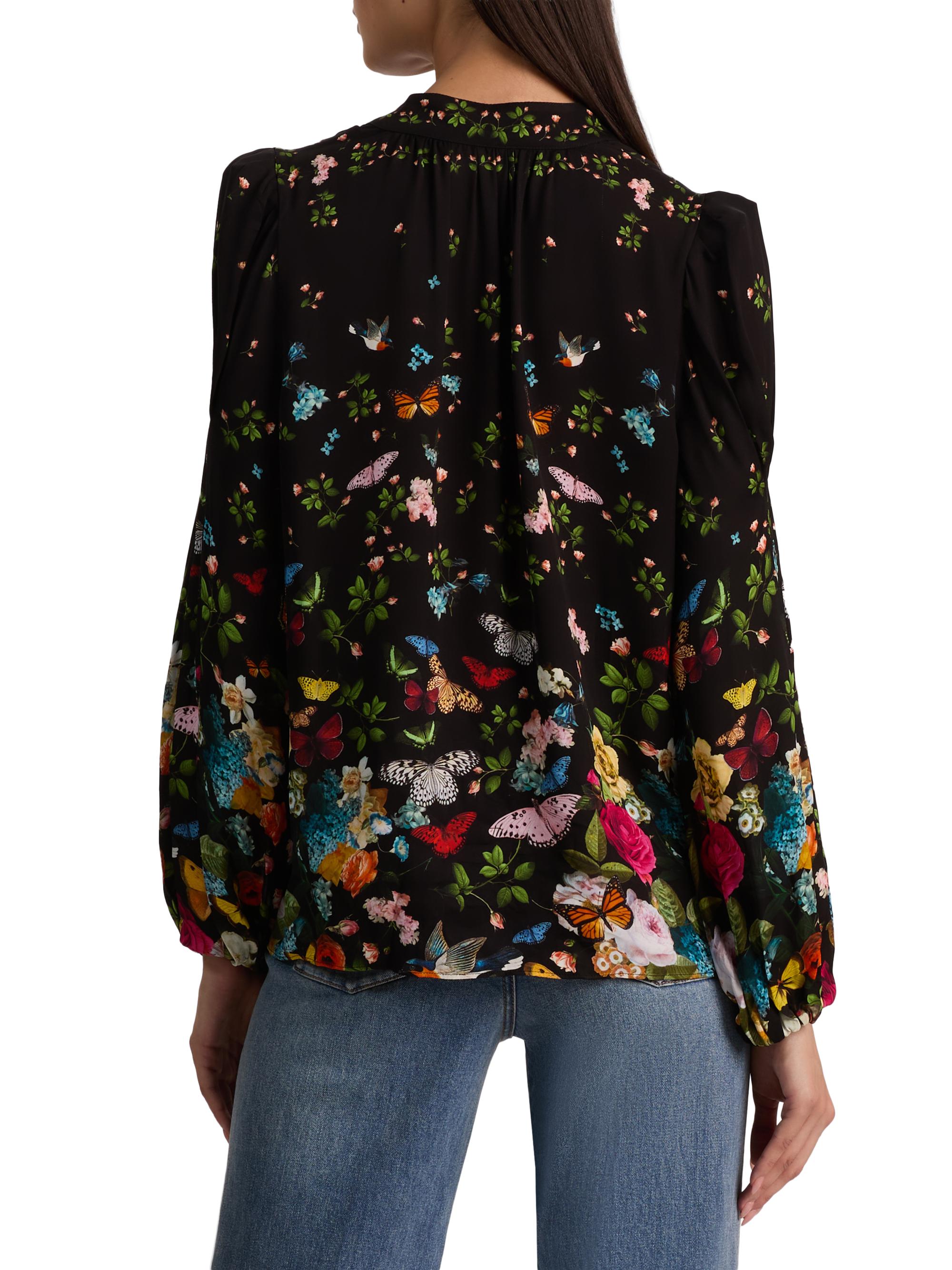 ALICE + OLIVIA Helen Floral Butterfly V-Neck Blouse | Saks Fifth Avenue